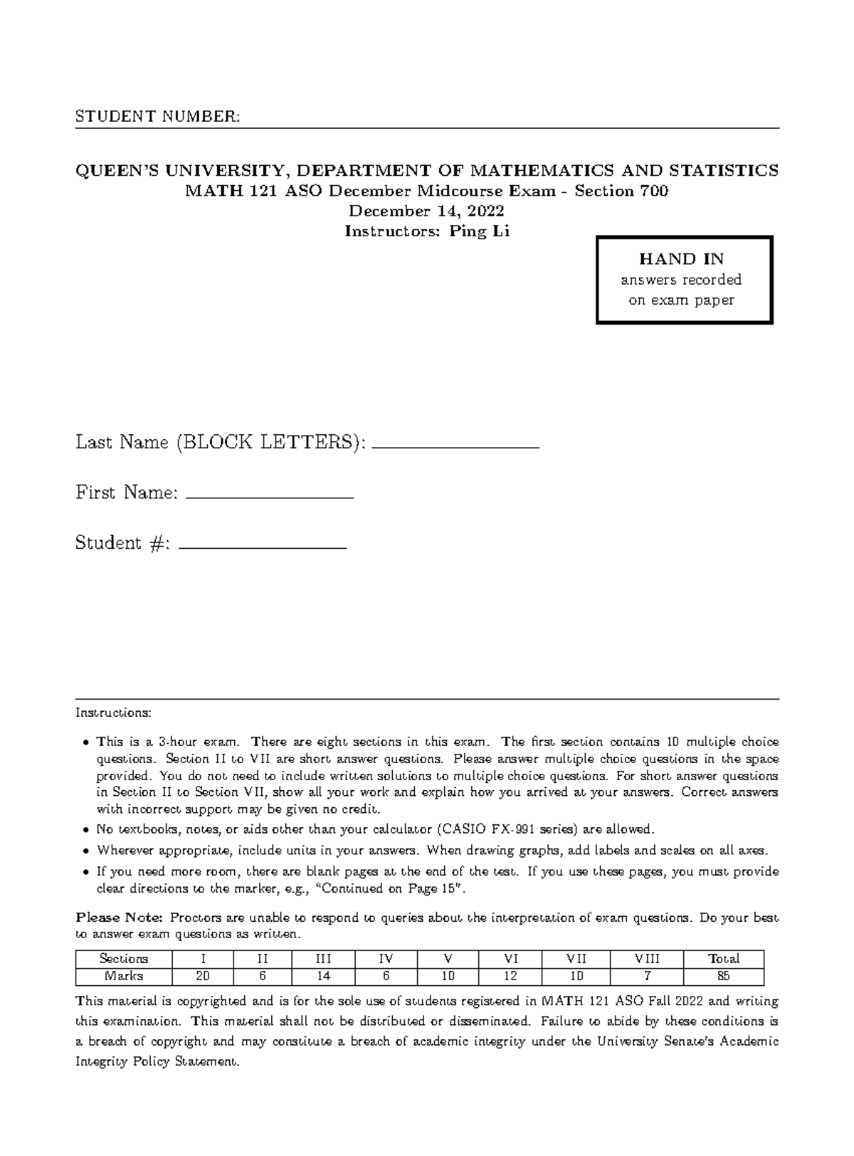 Dec 2022 Solutions - Summary Calculus I - QUEEN’S UNIVERSITY ...