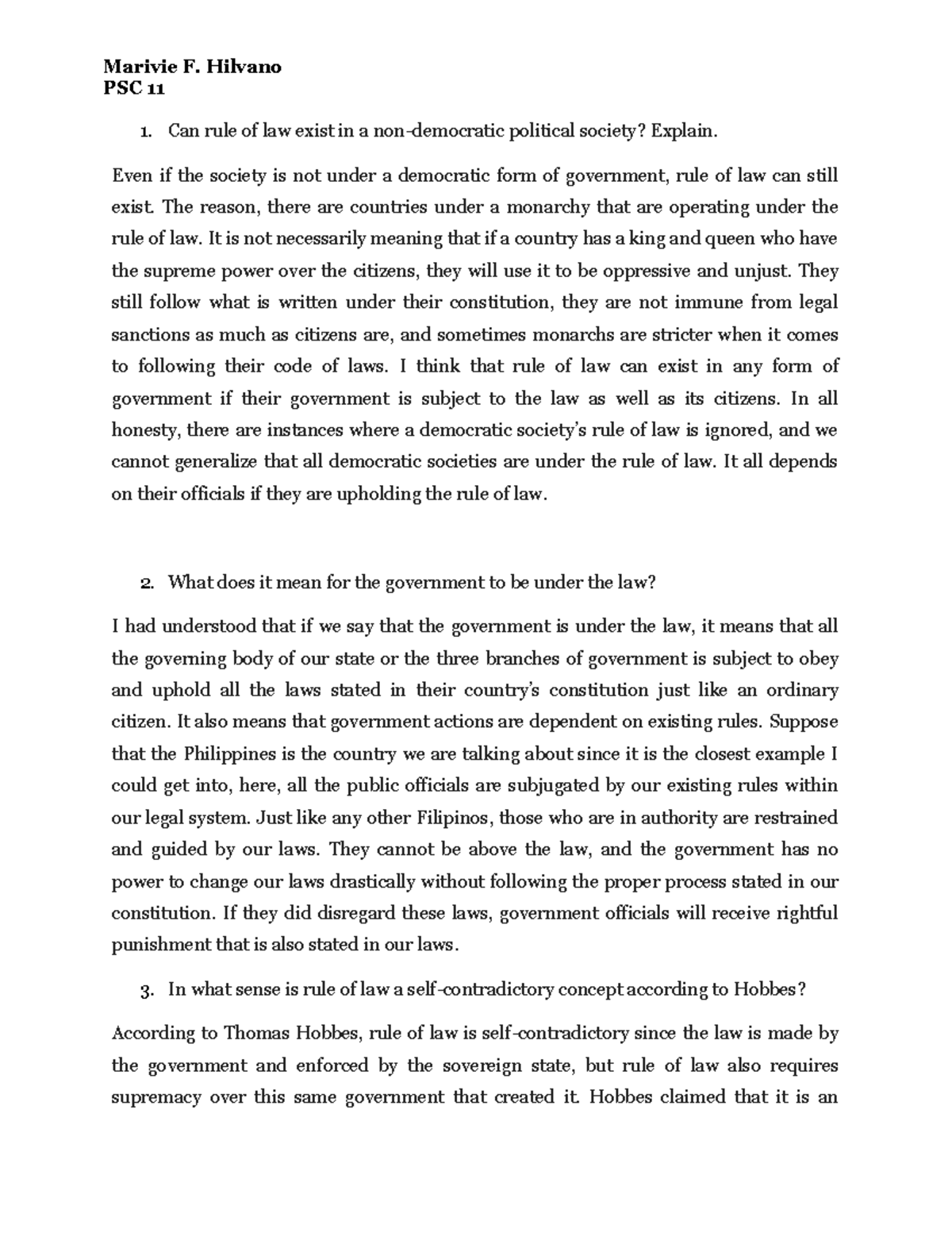 Essay on rule of law - Grade: B - AB Political Science - La Salle ...