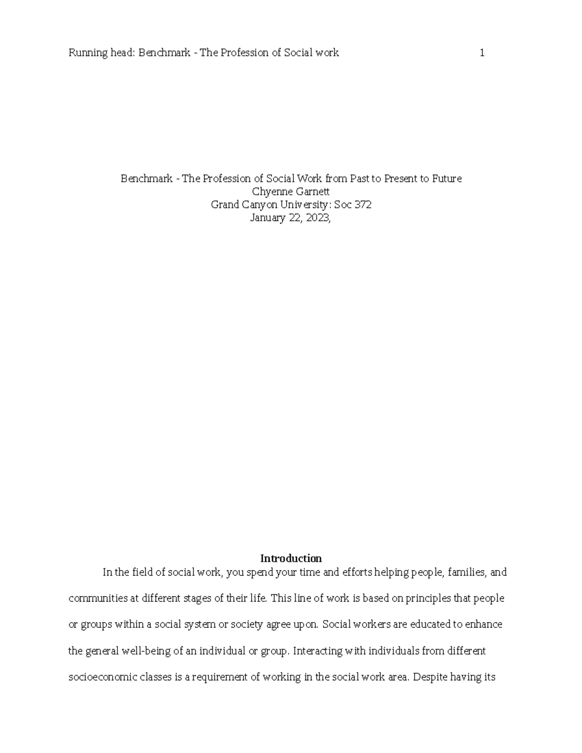 Benchmark - The Profession of Social Work from Past to Present to ...
