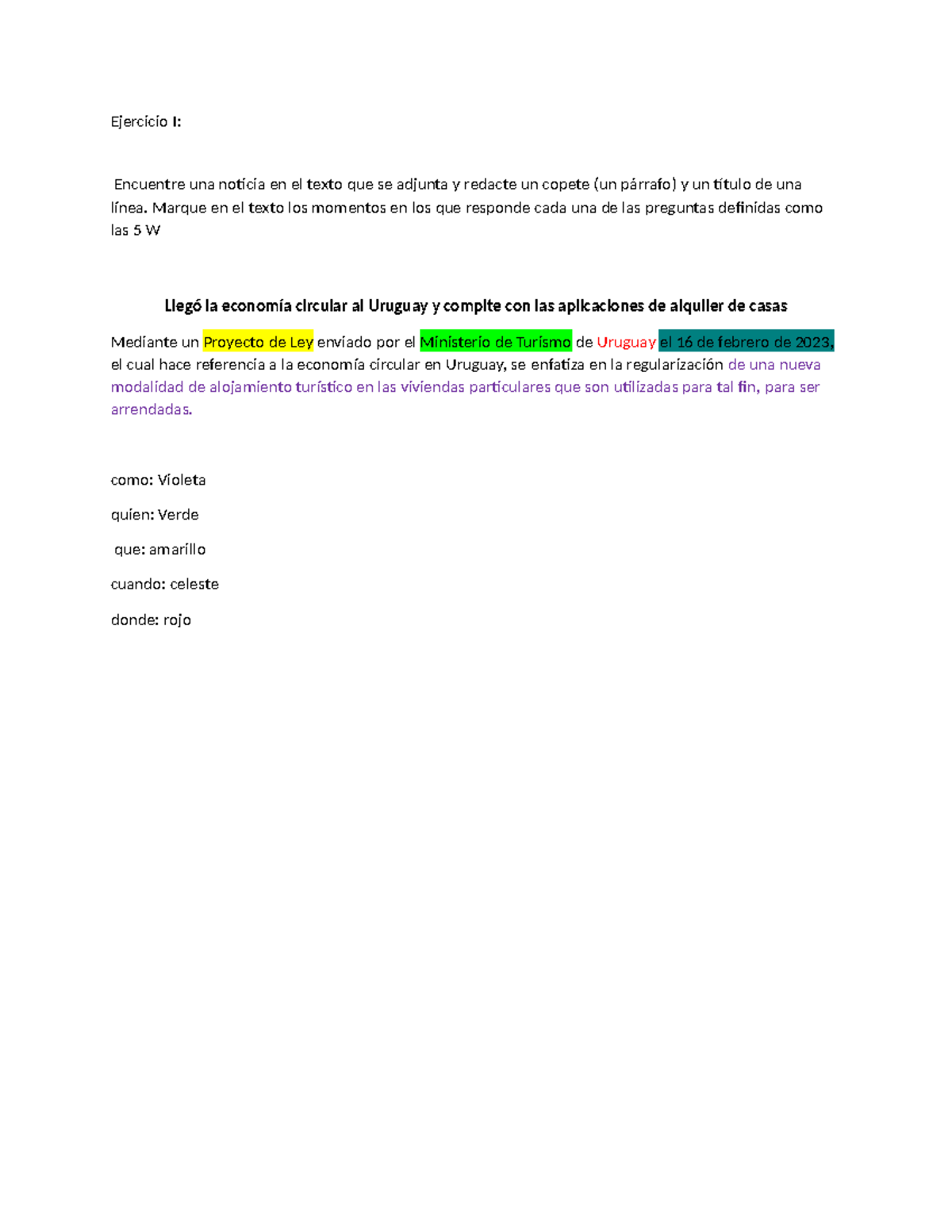 Examen Marzo co - Ejercicio I: Encuentre una noticia en el texto que se ...