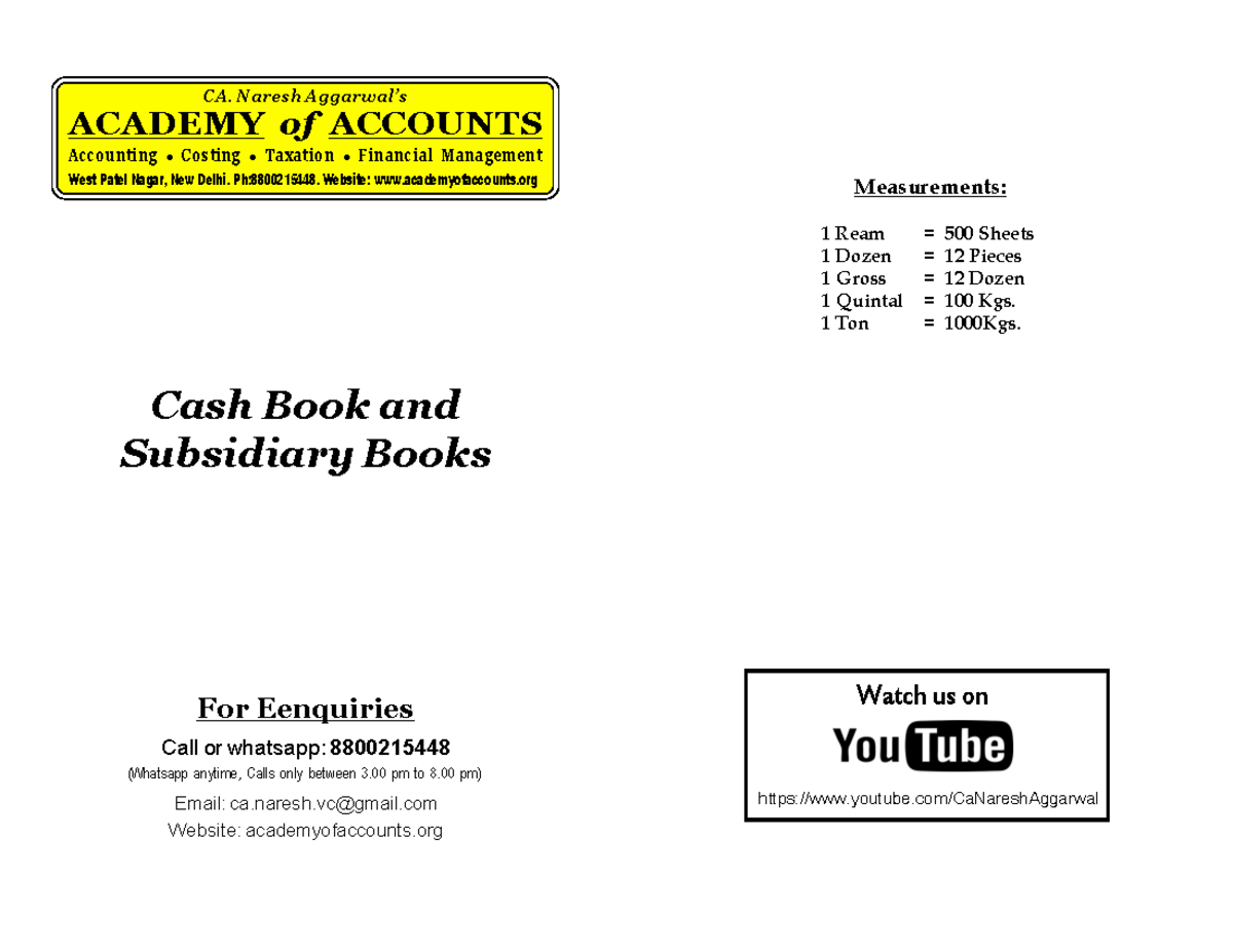 04 Cash Book and subsidiary Books - CA. Naresh Aggarwal9s ACADEMY of ...