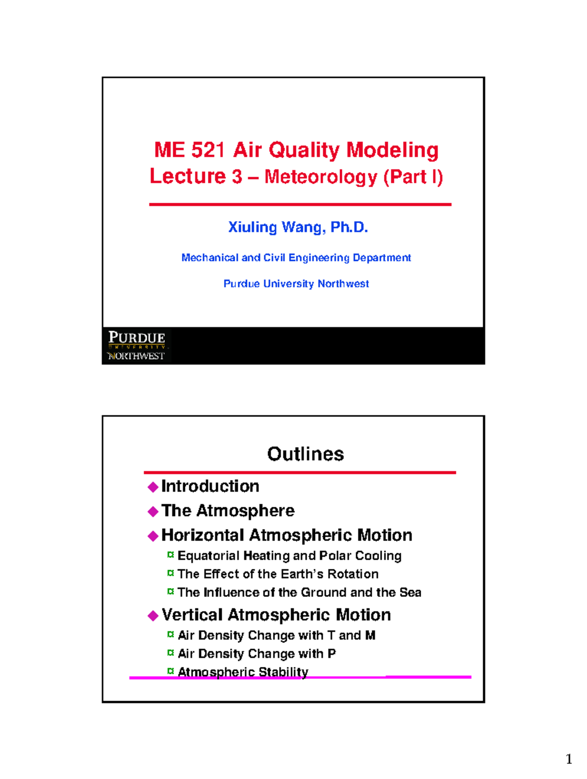 Meteorology Part 1 handout - ME 521 Air Quality Modeling Lecture 3 ...