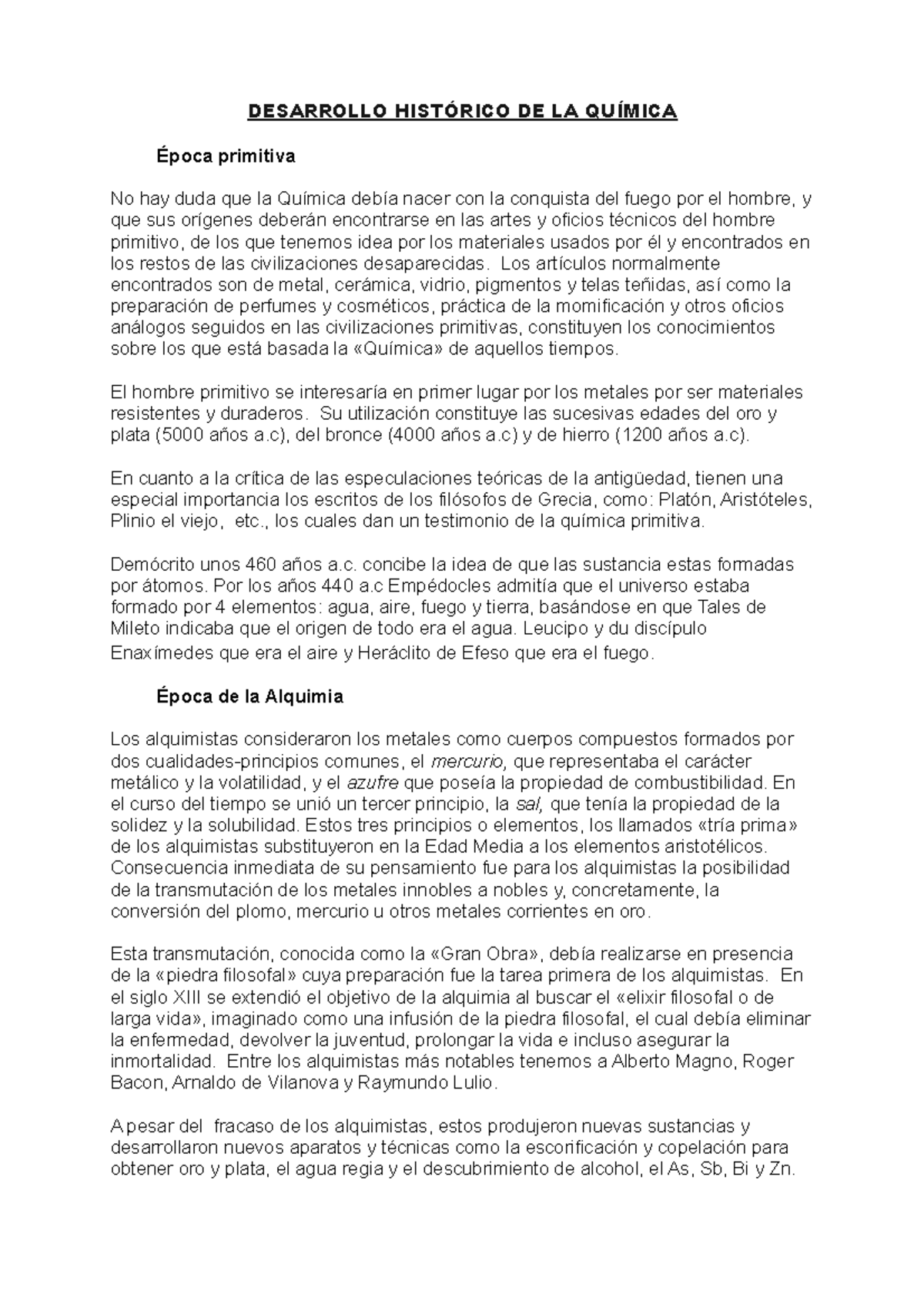 Desarrollo histórico de la química; desde la época primitiva hasta Lavoisier - DESARROLLO ...