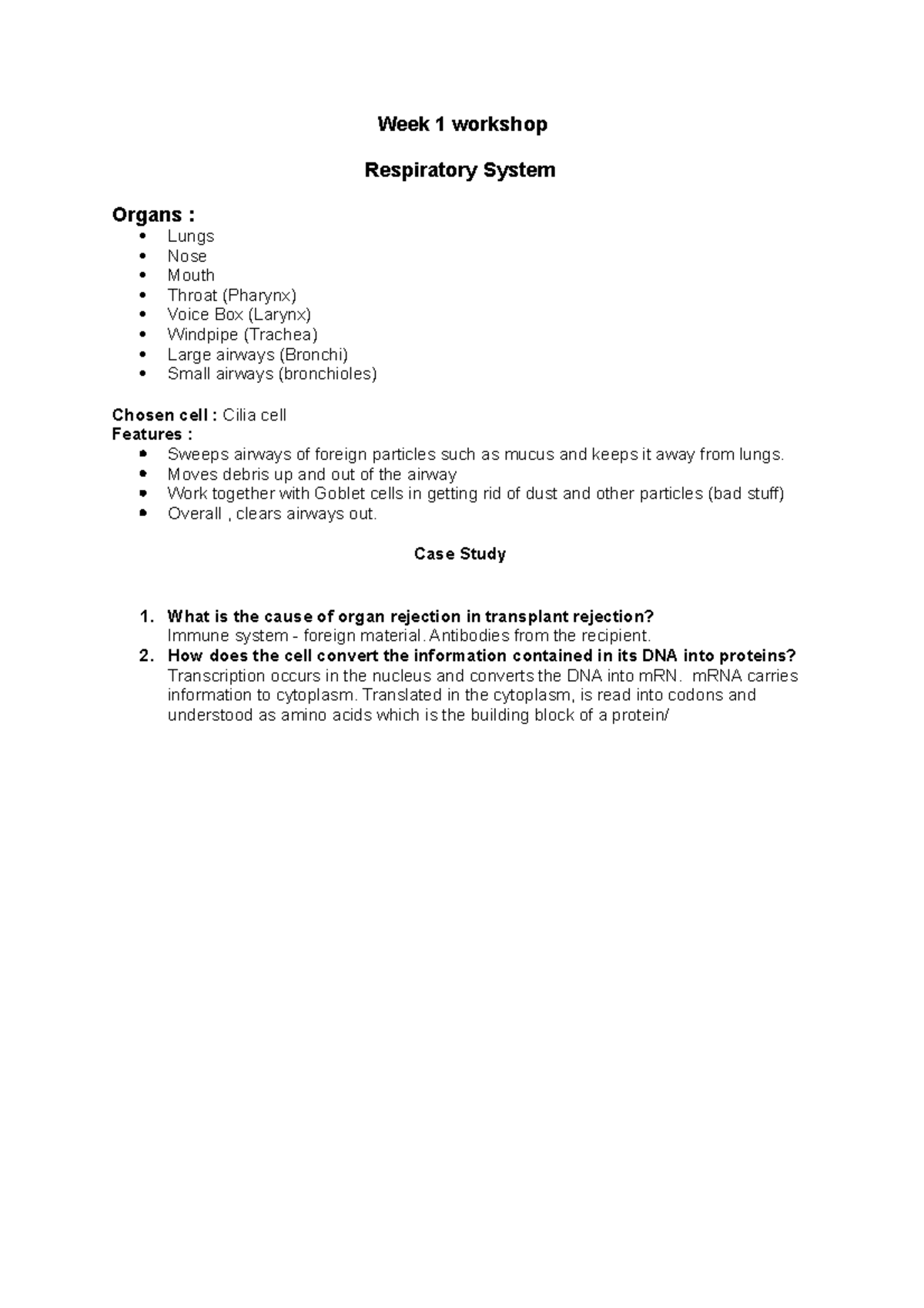 Week 1 workshop HBA the human body - HBHS - LaTrobe - Studocu