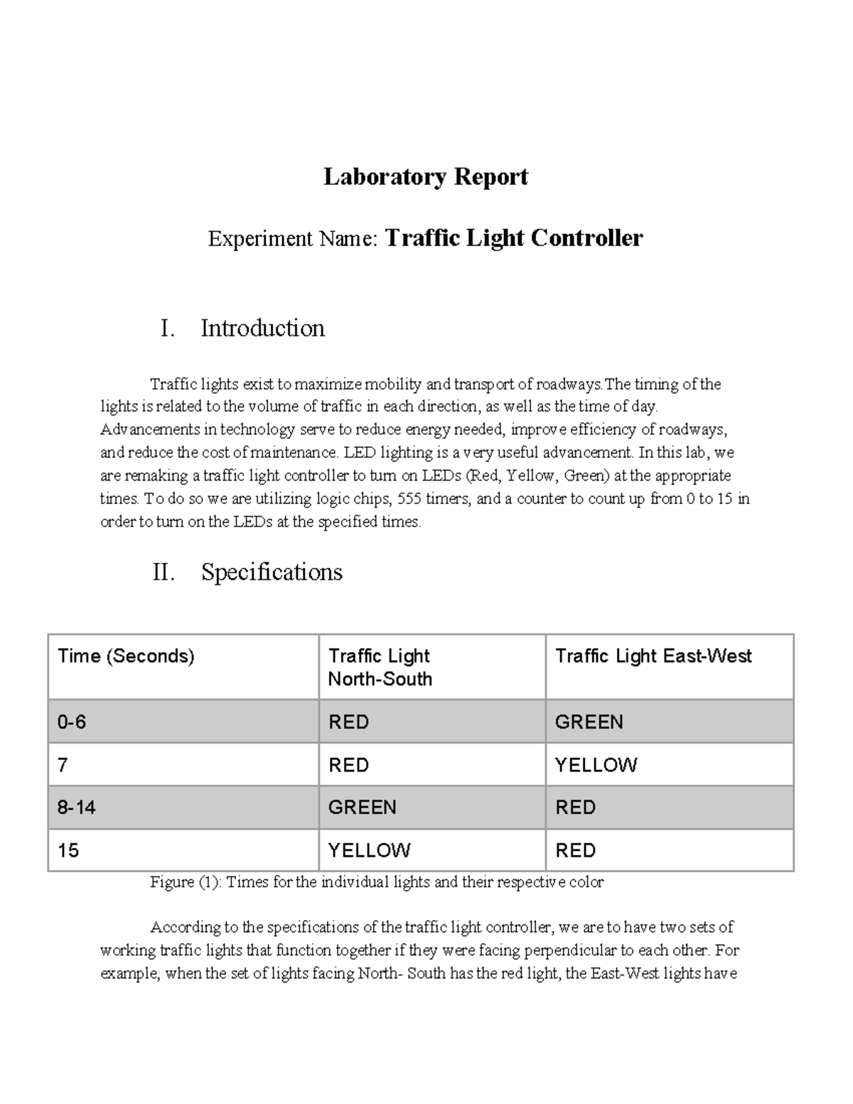 FED L56 Traffic Light Controller - Laboratory Report Experiment Name ...