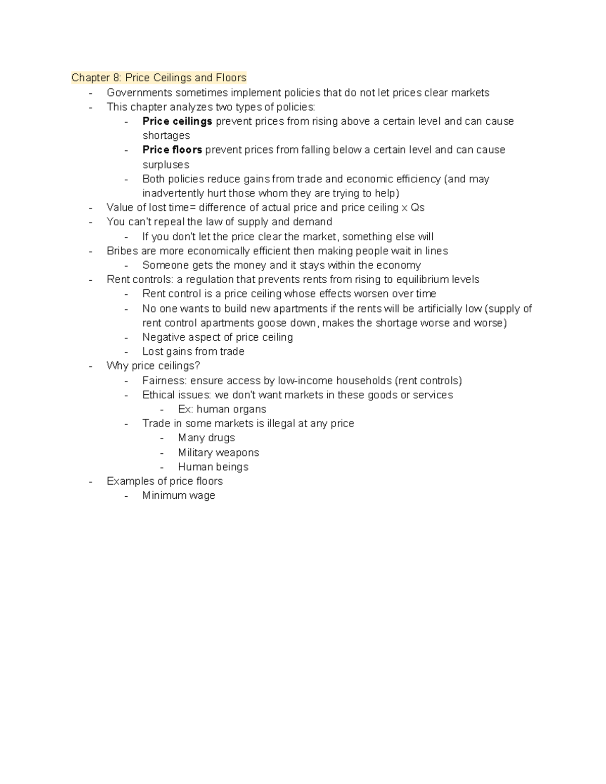 Week 6 Chapter 8 - Econ 1014 - Chapter 8: Price Ceilings and Floors ...