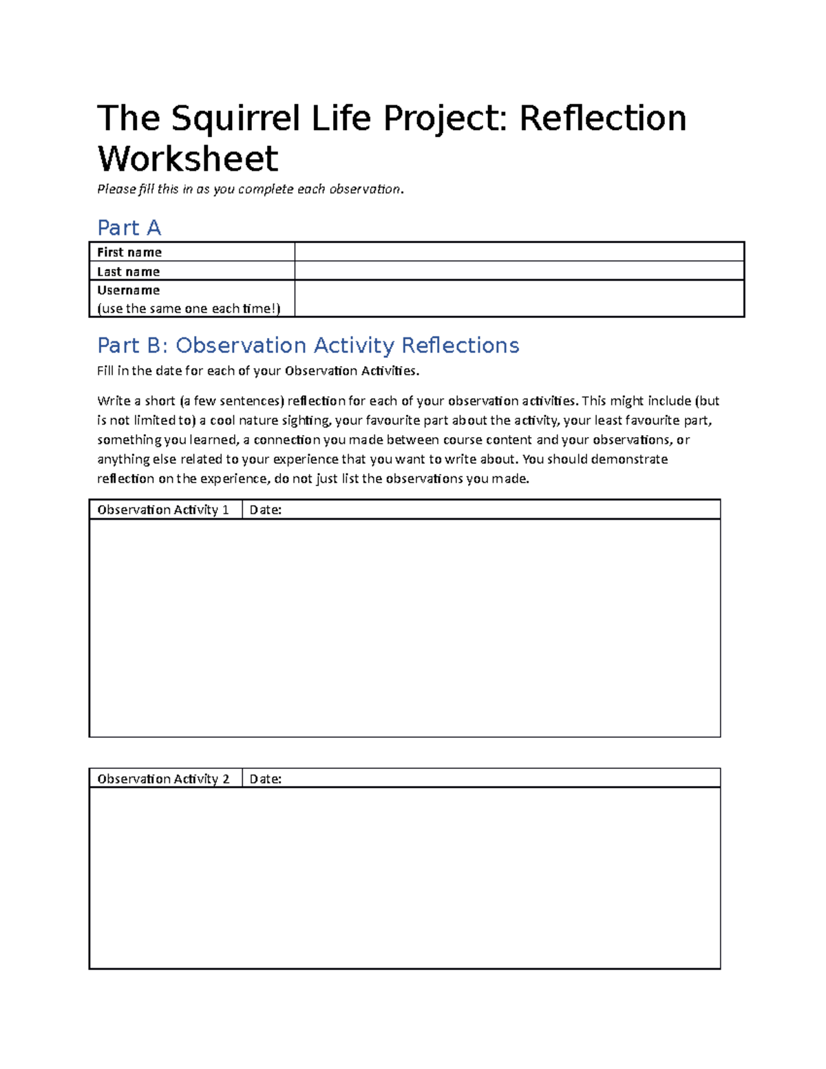 Squirrel Life Project Reflection Worksheet W23 - The Squirrel Life ...