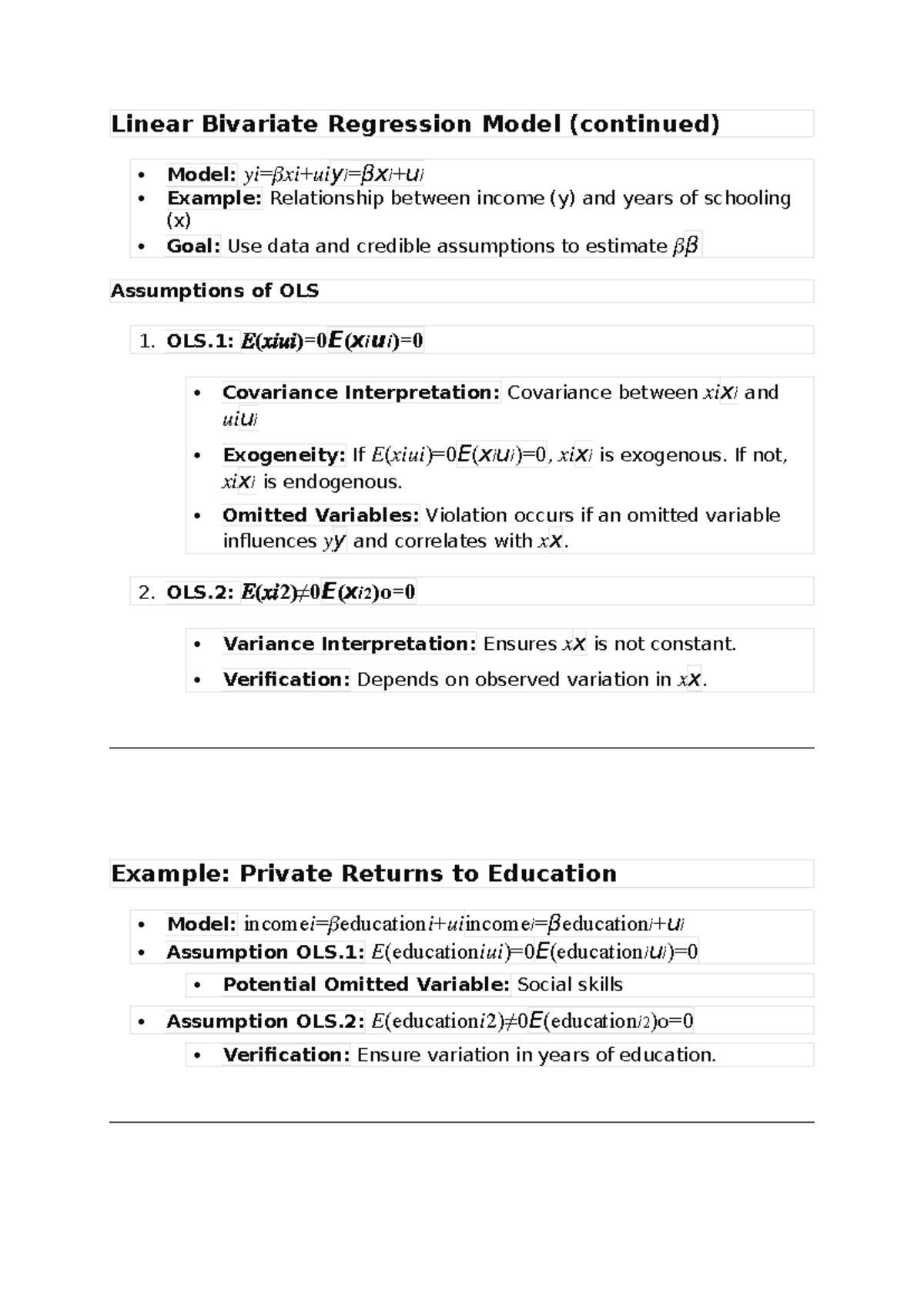 ERM Lecture 3 - Linear Bivariate Regression Model (continued) Model: 𝑦𝑖=𝛽𝑥𝑖+𝑢𝑖yi=βxi+ui Example ...