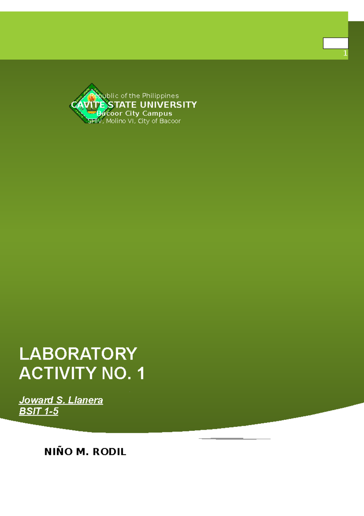 Laboratory Activity 1 CPU - LABORATORY ACTIVITY NO. 1 Joward S. Llanera ...