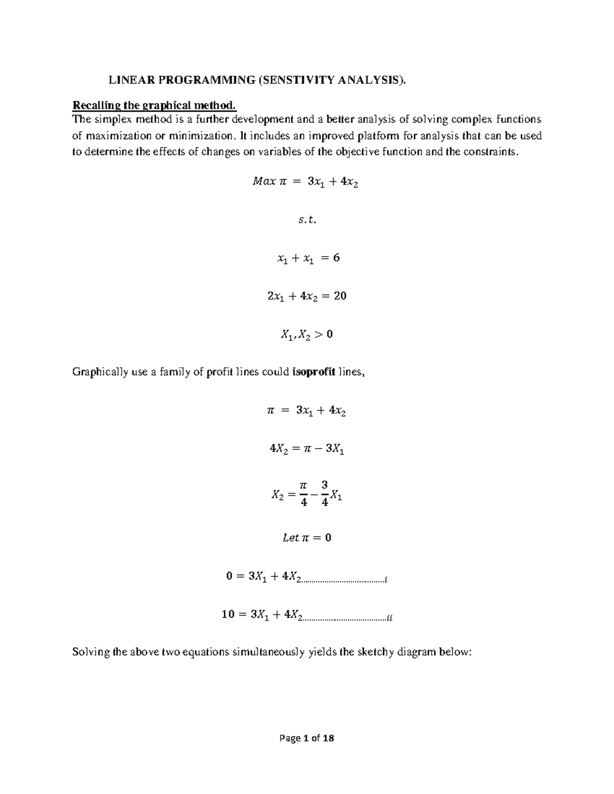 Ees 402 Linear Programming Sensitivity Analysis Linear Programming Senstivity Analysis