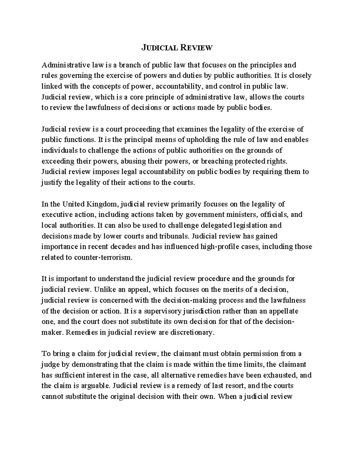 Judicial RevieW - JUDICIAL REVIEW Administrative law is a branch of ...