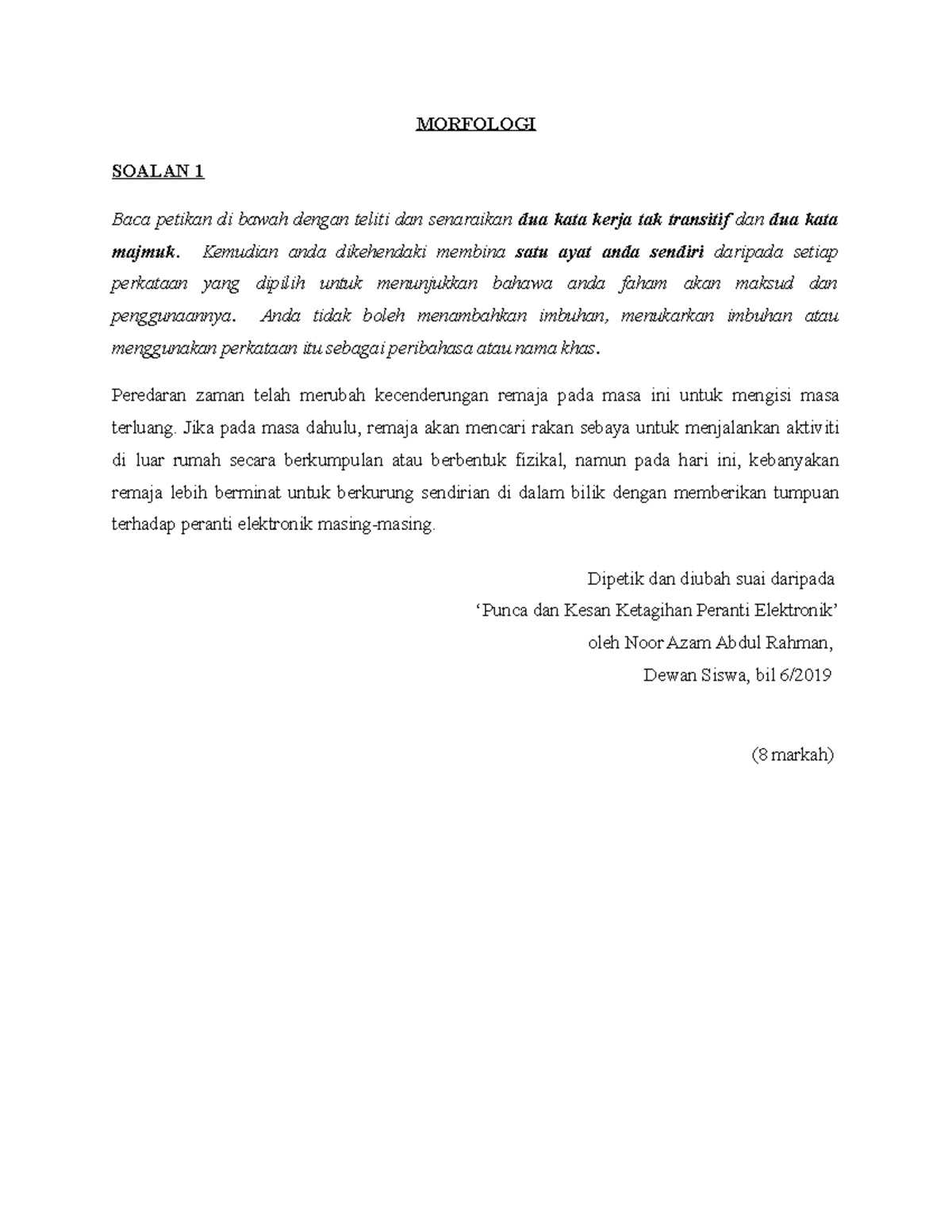 Soalan 1 Morfologi - HHHJJJJJJJJJJJJ - MORFOLOGI SOALAN 1 Baca petikan ...