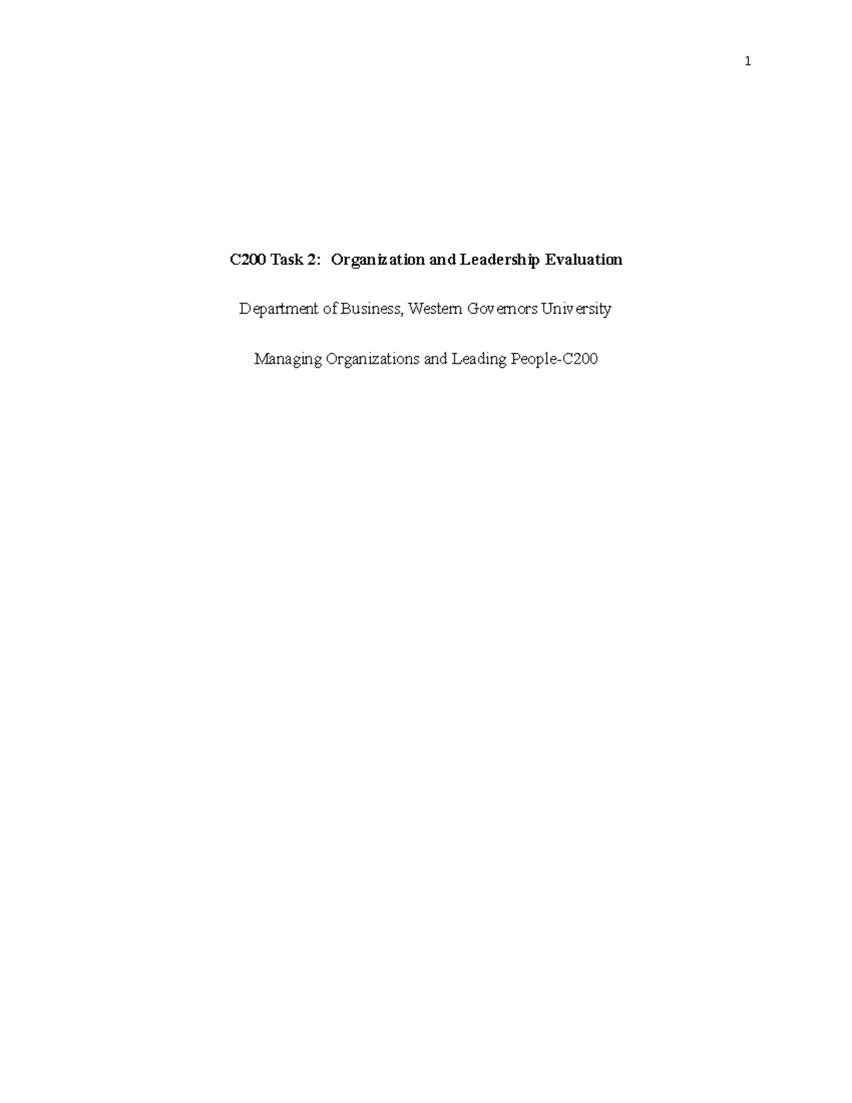 C200 Task2 - task 2 - C200 Task 2: Organization and Leadership ...