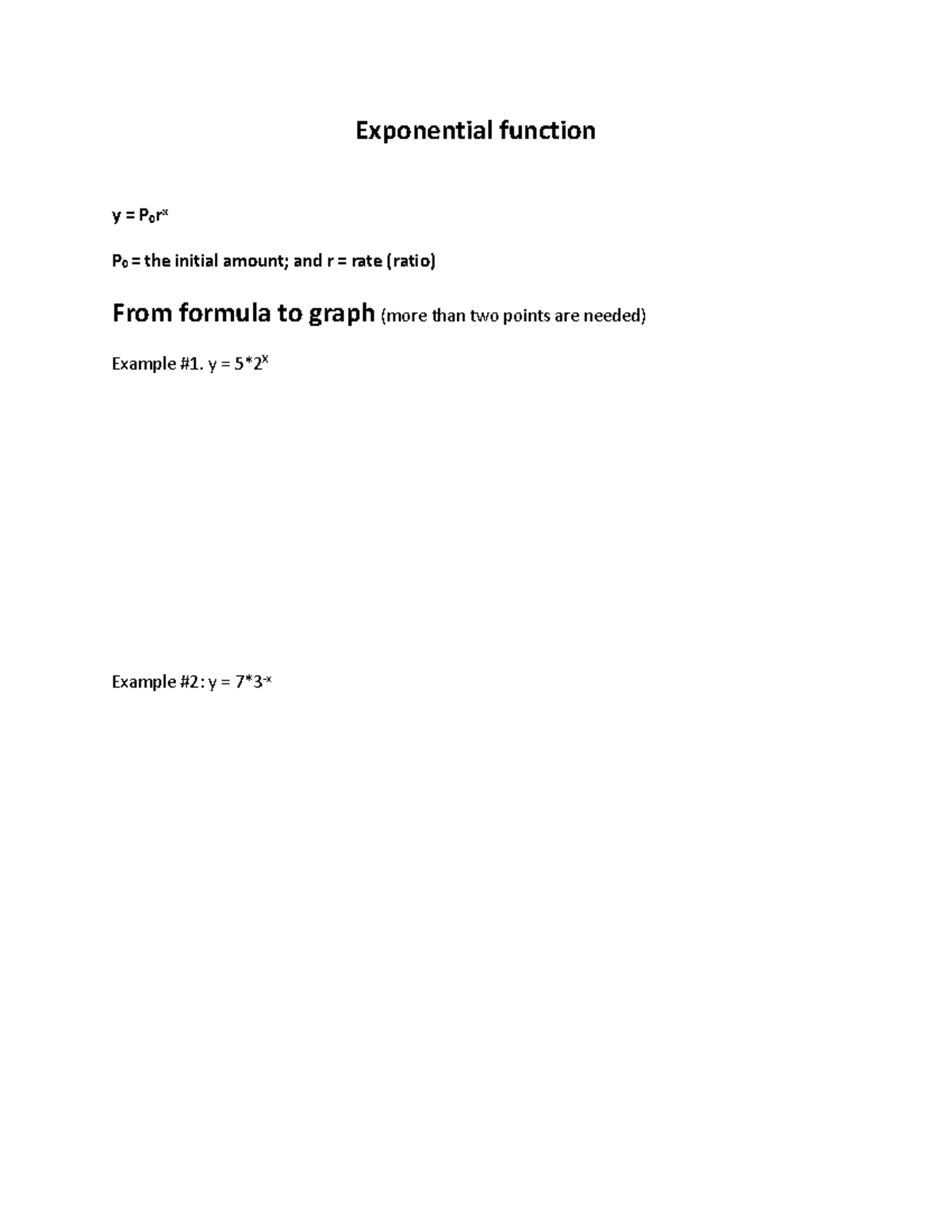 Exponential function 2021 - Exponential function y = P 0 rx P 0 = the ...