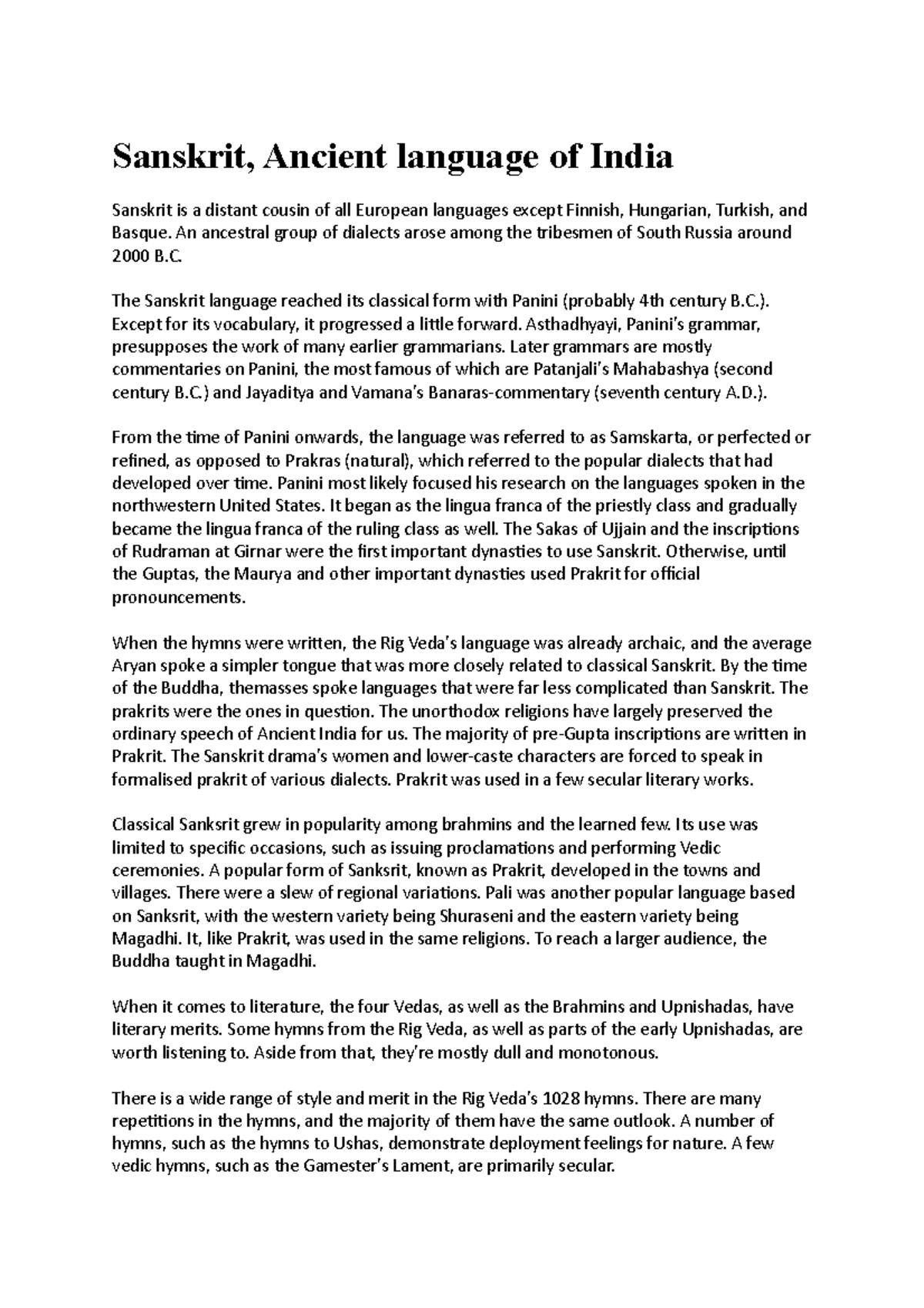 Sanskrit, Ancient language of India - Ancient India - AMU - Studocu
