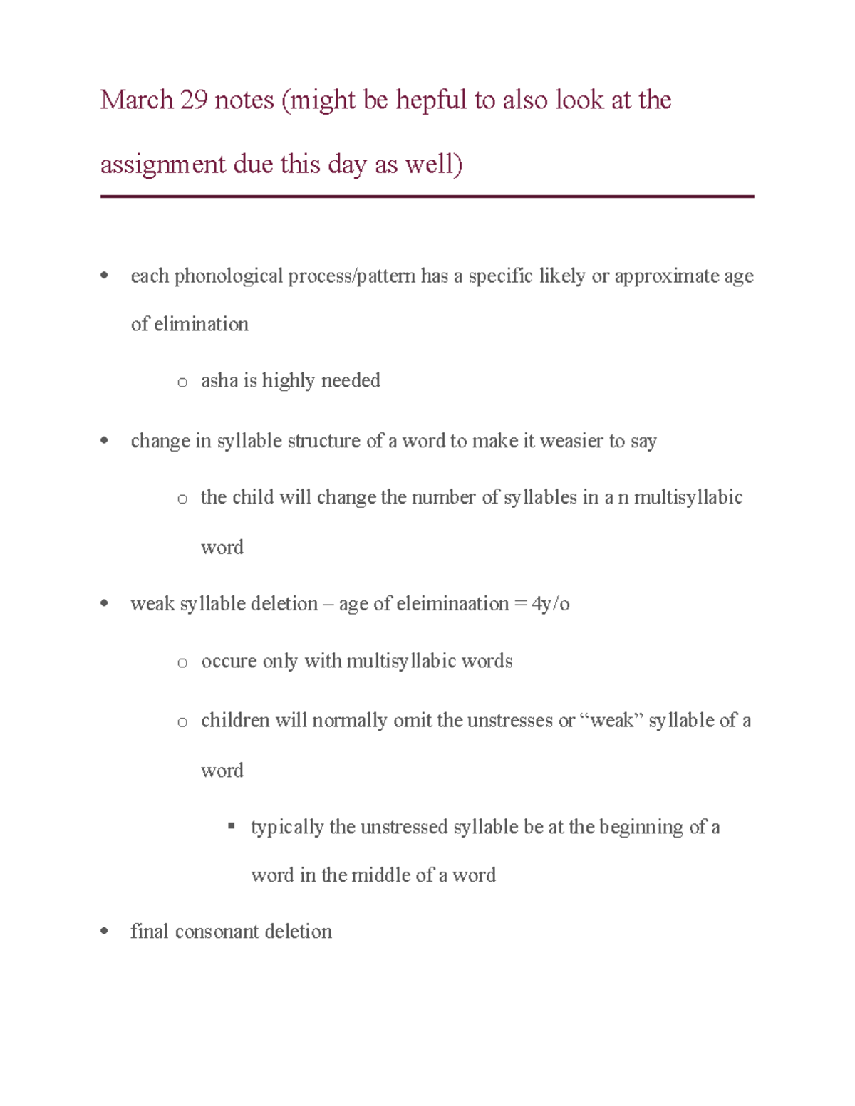 March 29 notes - note for the day - March 29 notes (might be hepful to ...