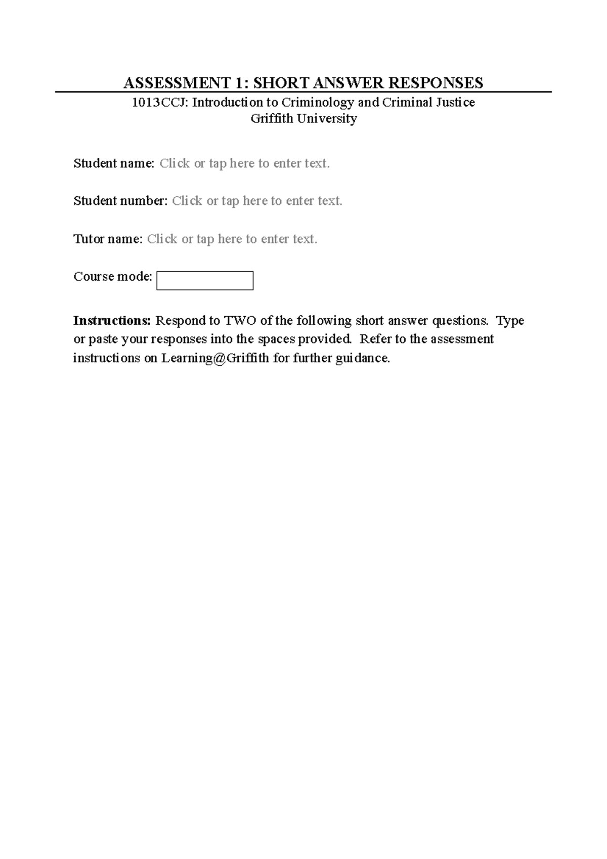 Assessment 1 - Short Answer Questions - ASSESSMENT 1: SHORT ANSWER ...