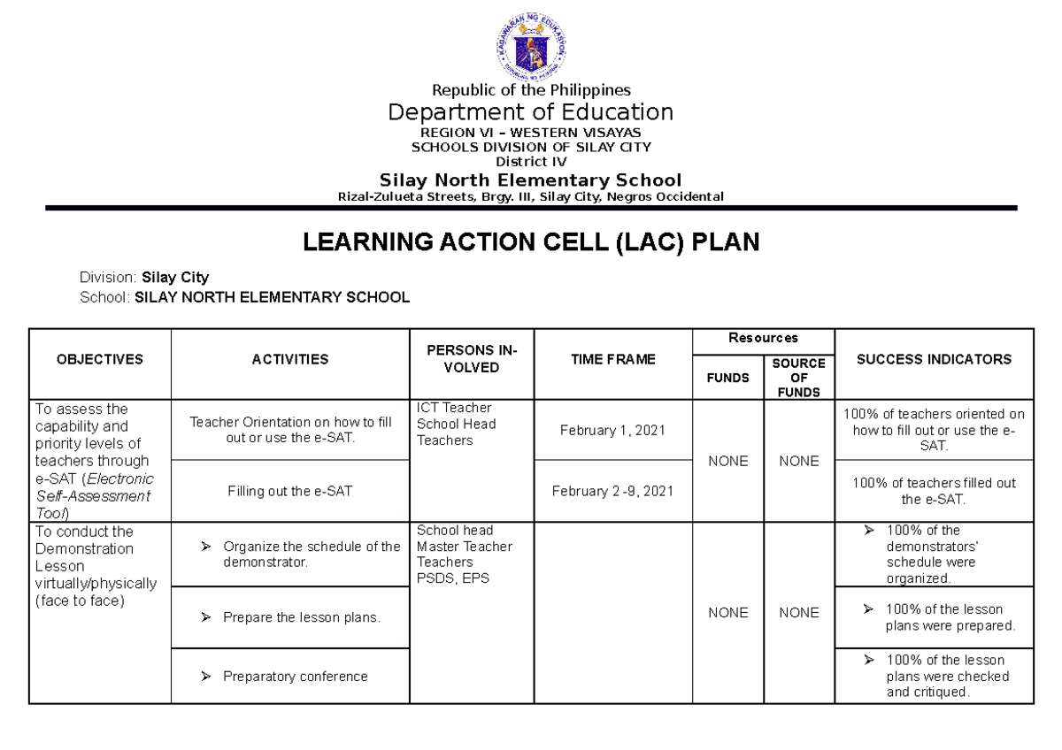 LAC-PLAN - Test - Republic of the Philippines Department of Education ...