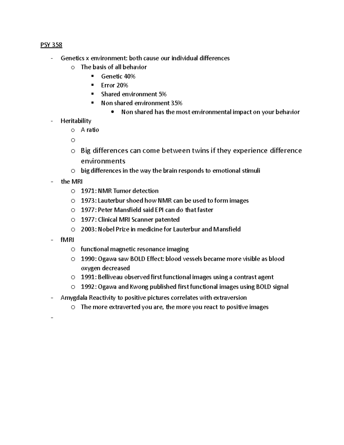 PSY 358 Lecture 1 - Genetics x Environment - PSY 358 - Genetics x ...