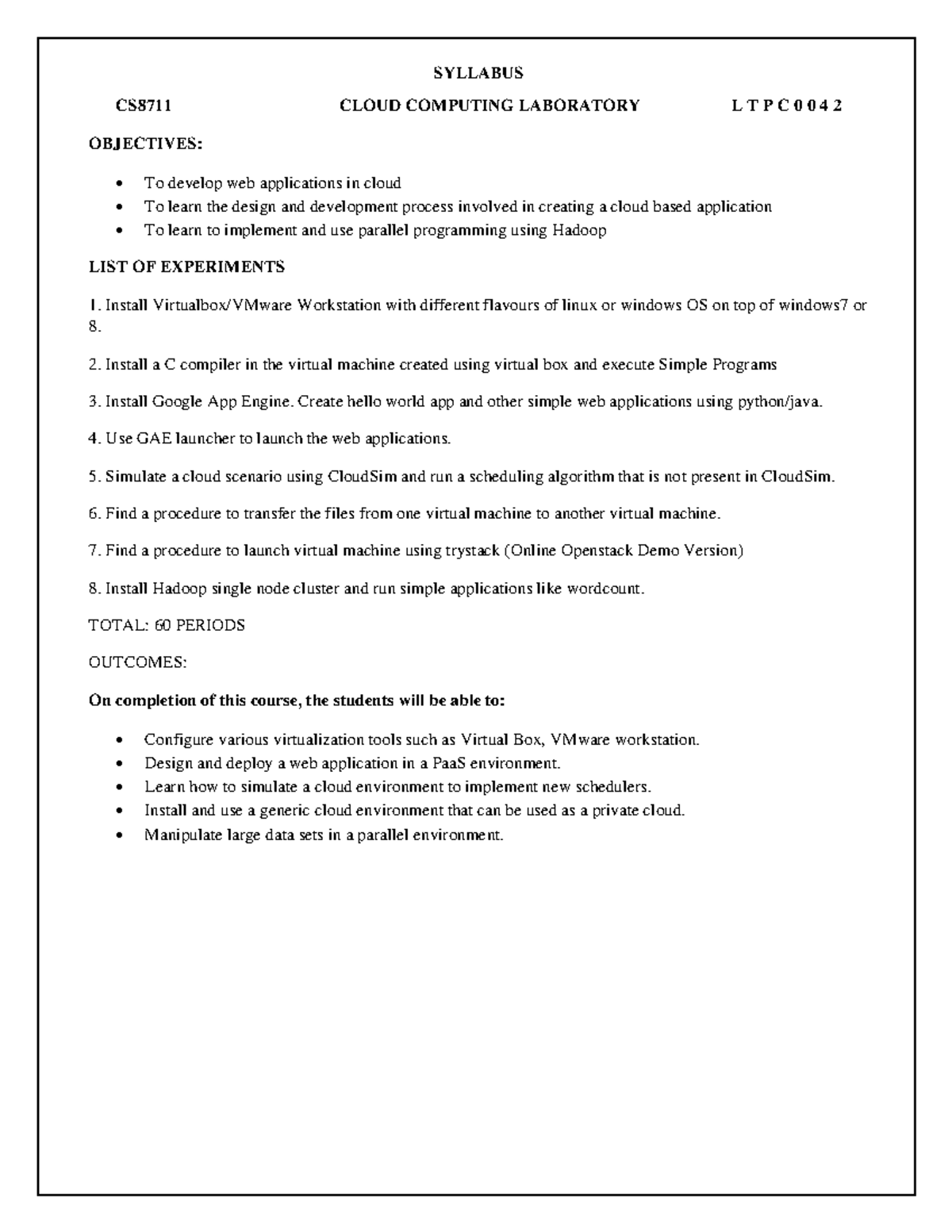 Cc record (1) 1 - Cloud computing reference for practicals - SYLLABUS CS8711 CLOUD COMPUTING ...