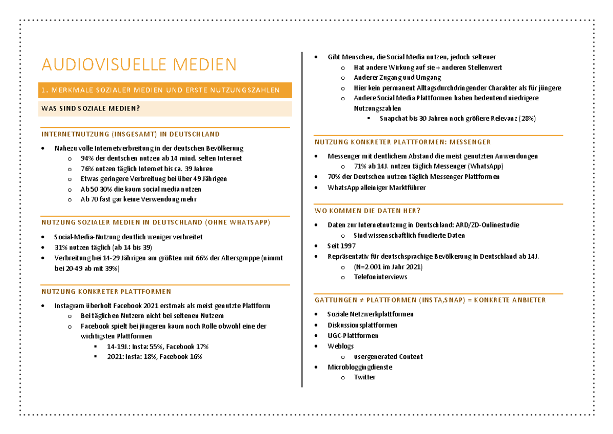 MKW Lernzettel - AUDIOVISUELLE MEDIEN 1. MERKMALE SOZIALER MEDIEN UND ...