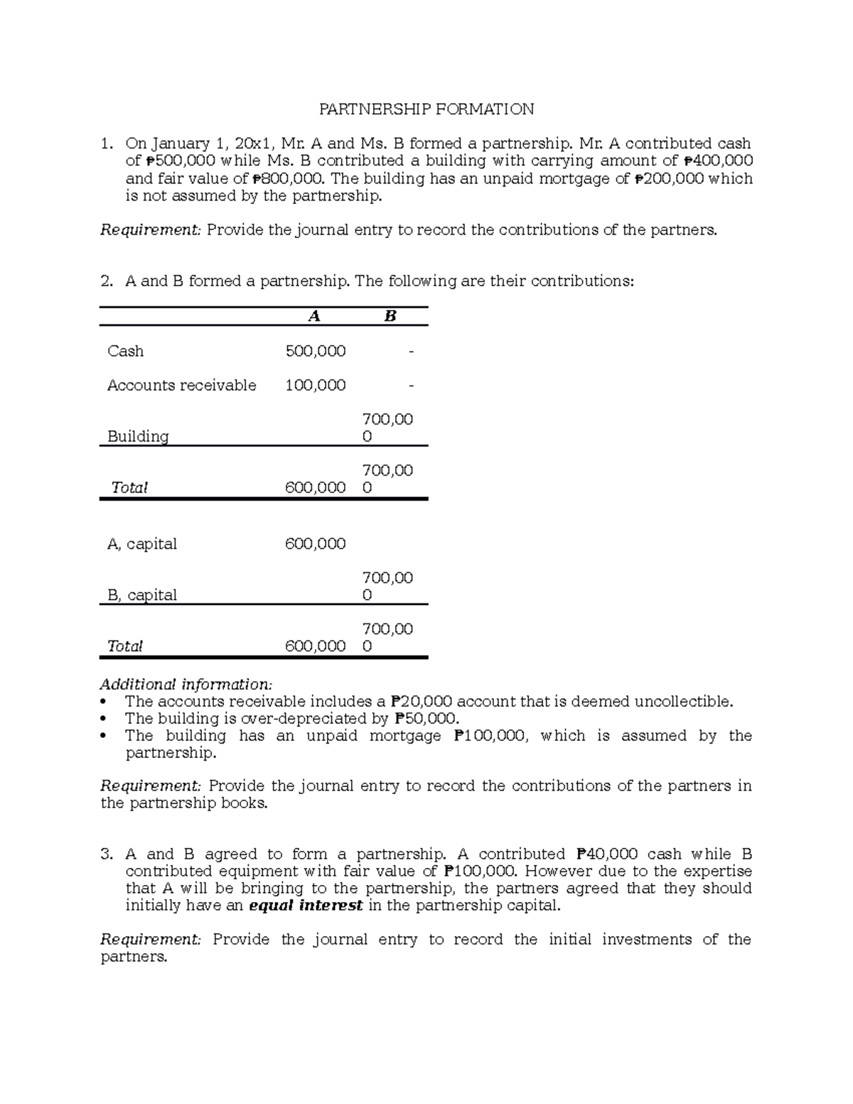Partnership Formation Practice Materials - PARTNERSHIP FORMATION On ...