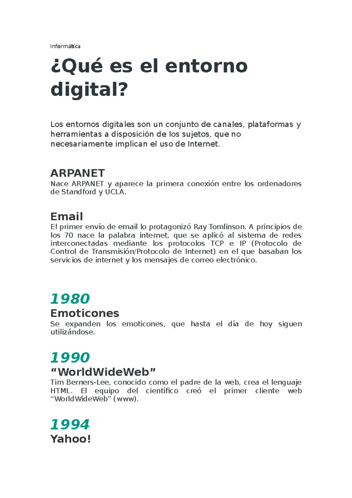 Informática - modulo 1 y 2 - Informática ¿Qué es el entorno digital ...