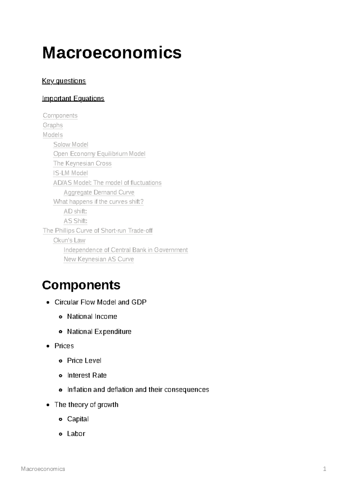 Macroeconomics personal summaries - Macroeconomics Key questions ...