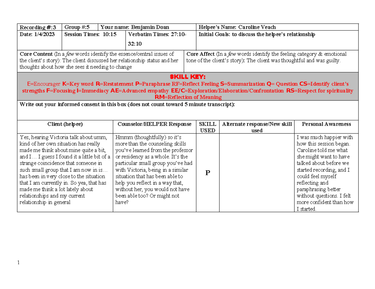 Verbatim Form 521 SP22 - Summary Special Topic: Clinical ...