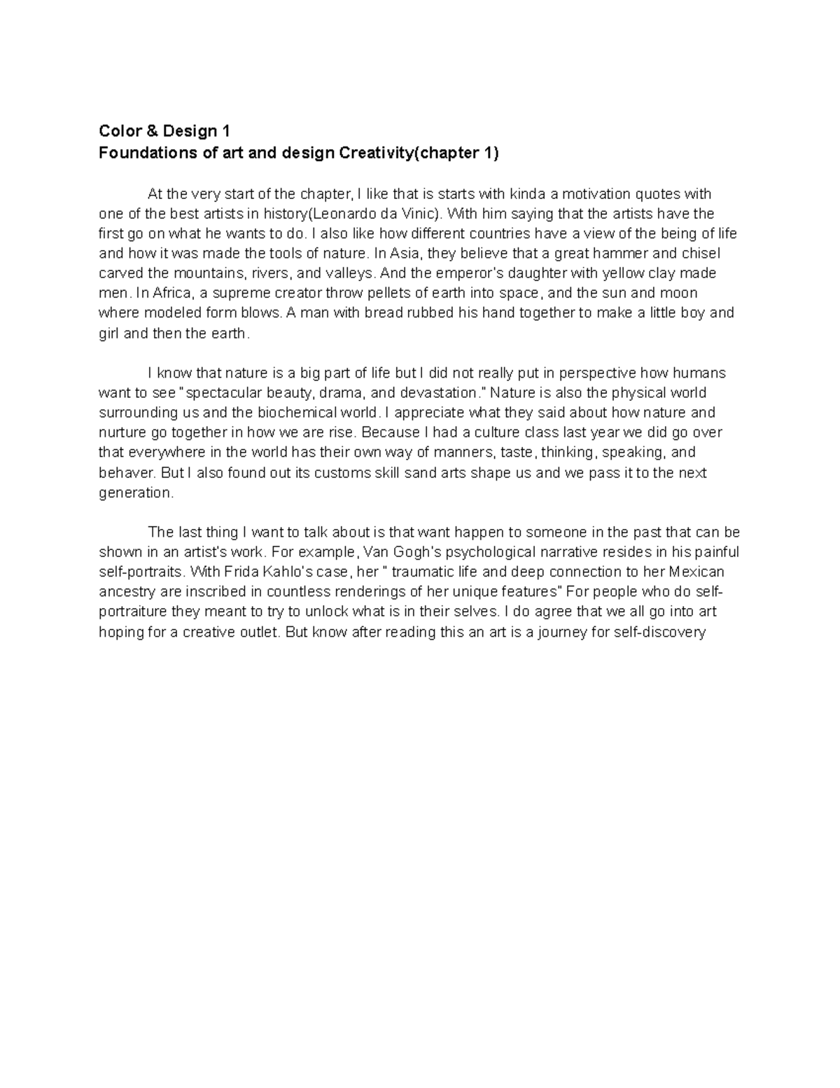 Foundations of art and design Creativity(chapter 1) - With him saying ...