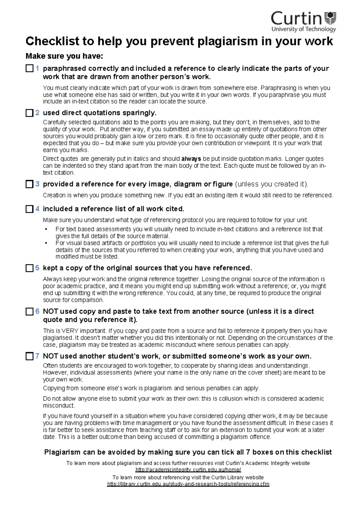 Plagiarism Checklist v8-1 copy - Checklist to help you prevent ...