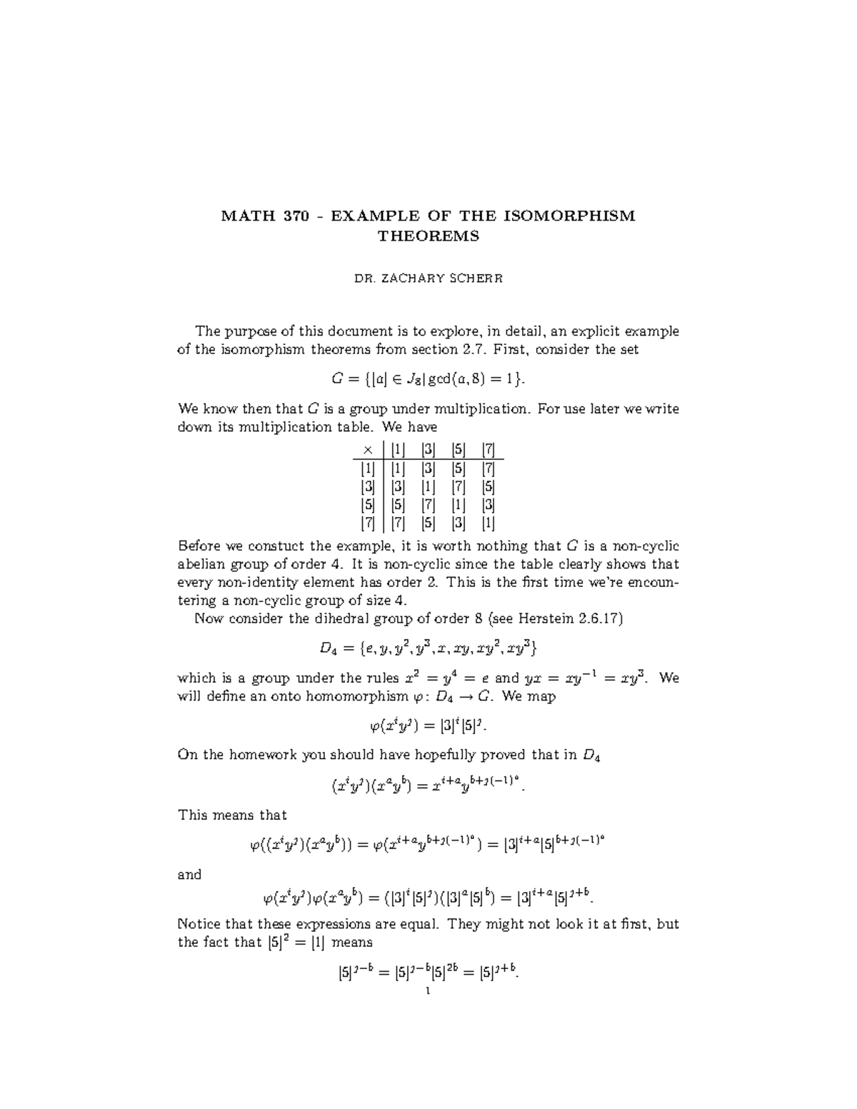 Summary - Example of the isomorphism theorems - MATH 370 - EXAMPLE OF ...