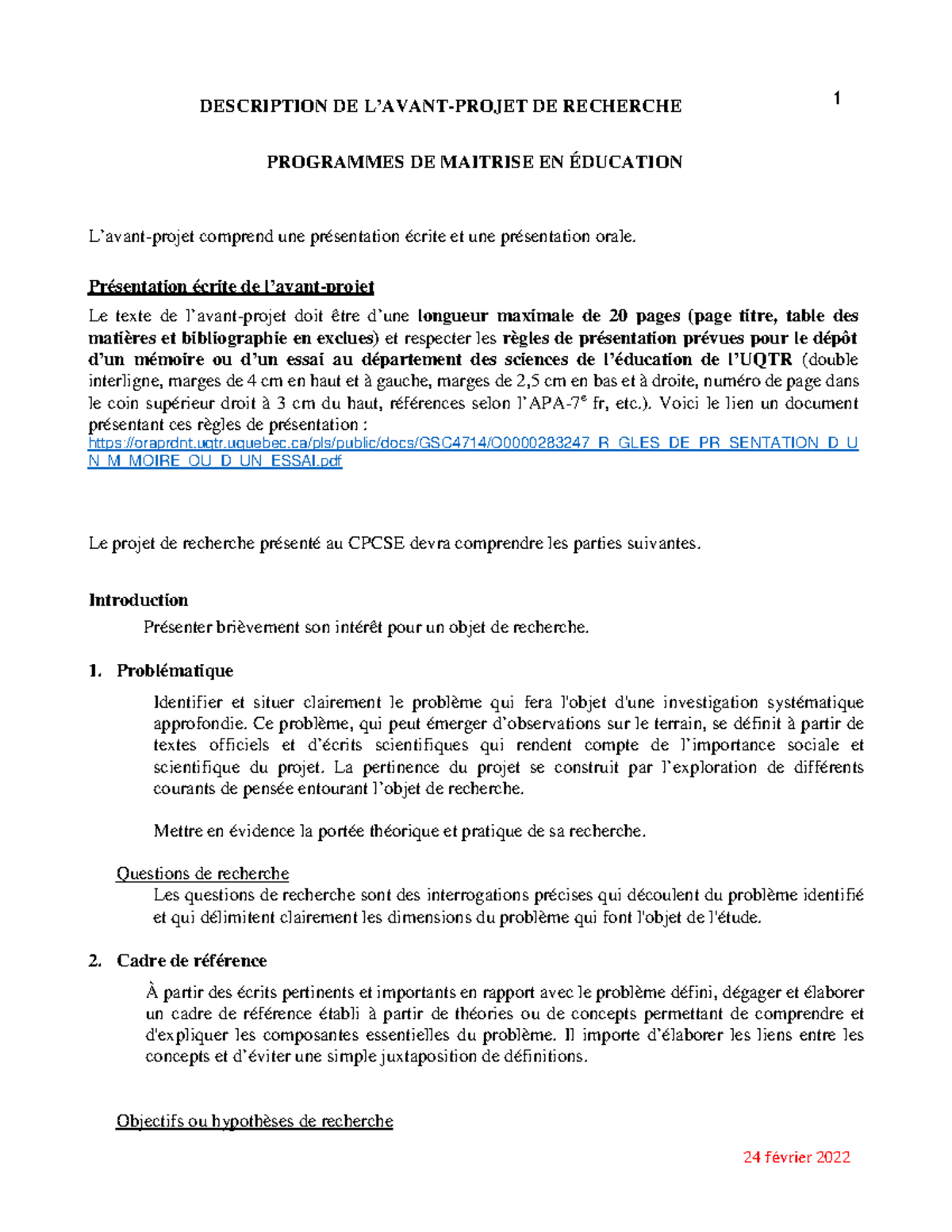 Description DE L' Avant- Projet ( Version 2019 ) - 24 février 2022 ...