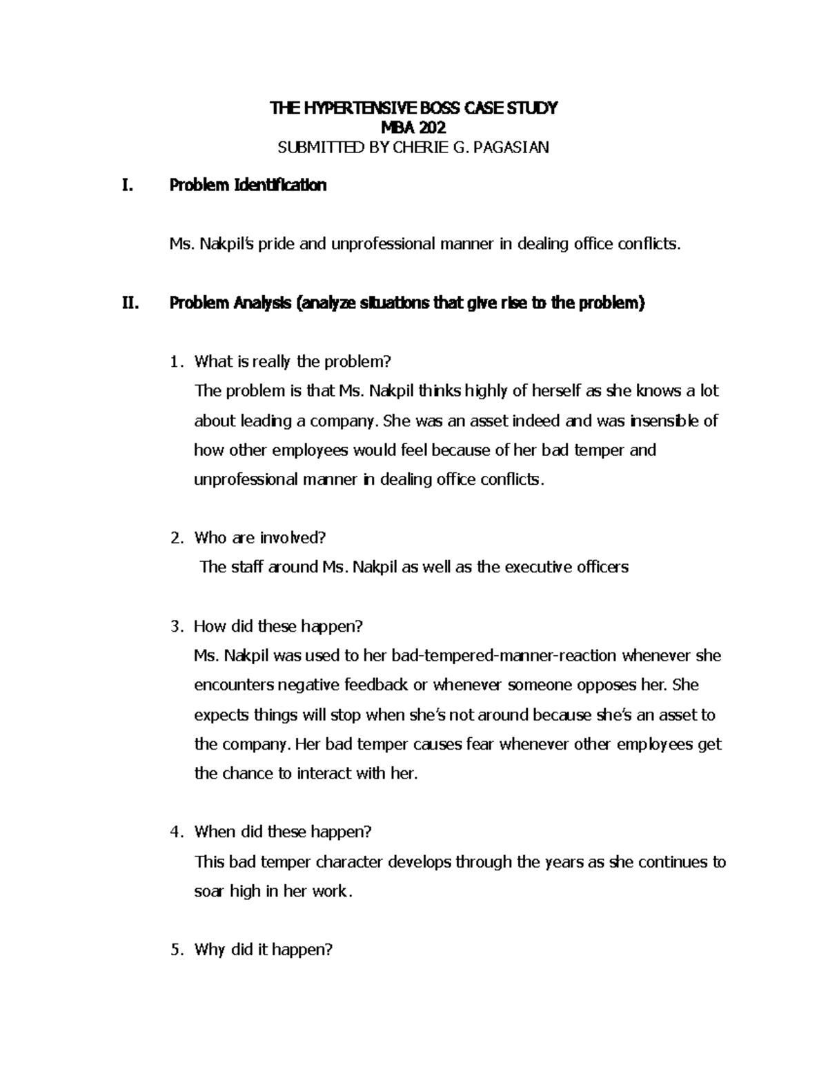 THE Hypertensive BOSS CASE Study - THE HYPERTENSIVE BOSS CASE STUDY MBA ...