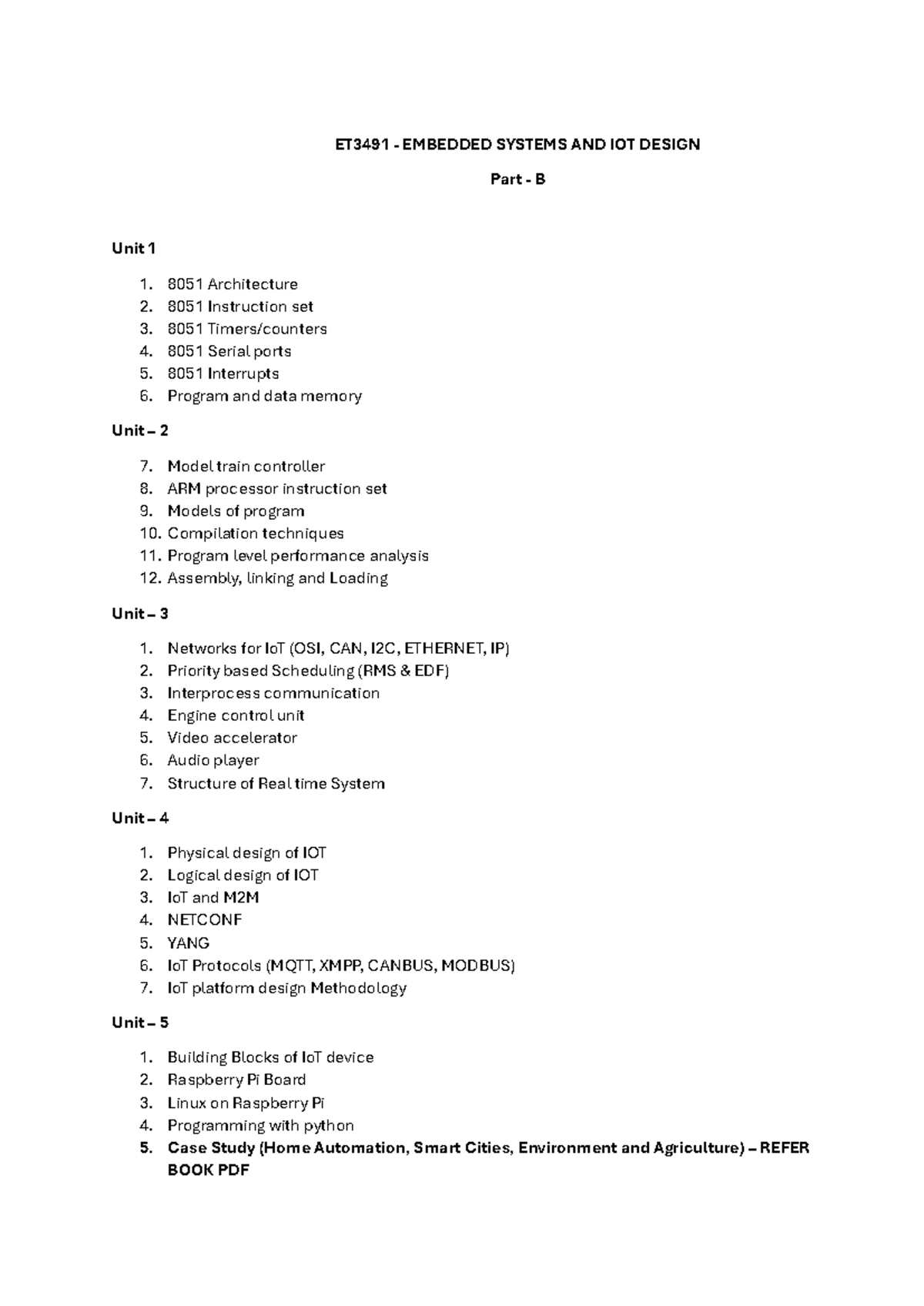 ET3491 Important Questions - ET3491 - EMBEDDED SYSTEMS AND IOT DESIGN ...