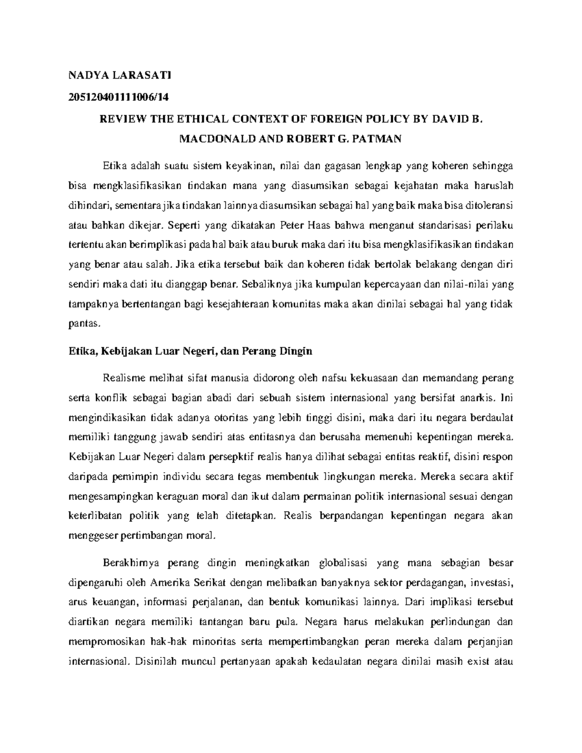 Review THE Ethical Context OF Foreign Policy BY David B - NADYA ...