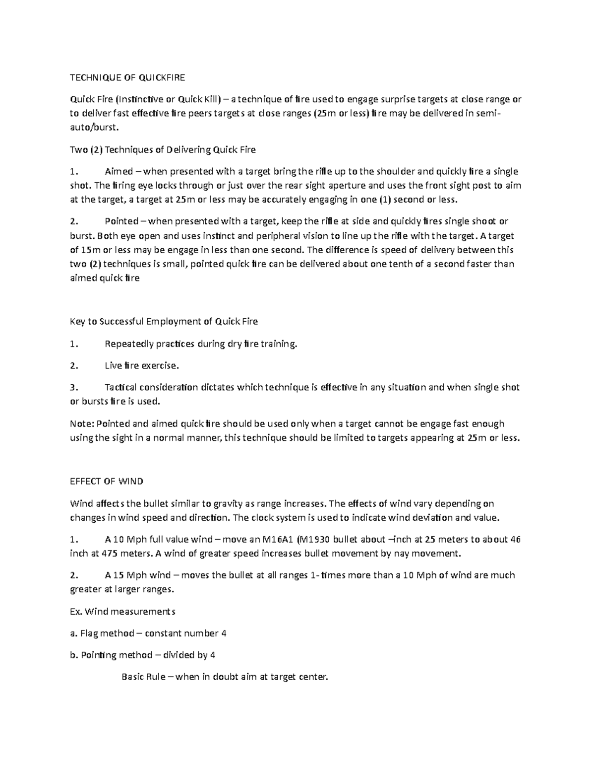 Technique OF Quickfire - TECHNIQUE OF QUICKFIRE Quick Fire (Instinctive ...