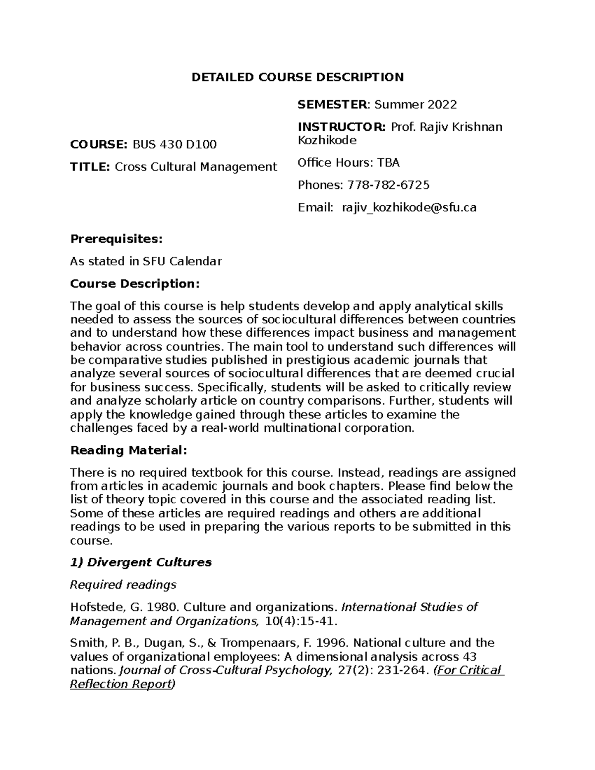 BUS430 D100 Kozhikode Rajiv Short Outline - DETAILED COURSE DESCRIPTION ...