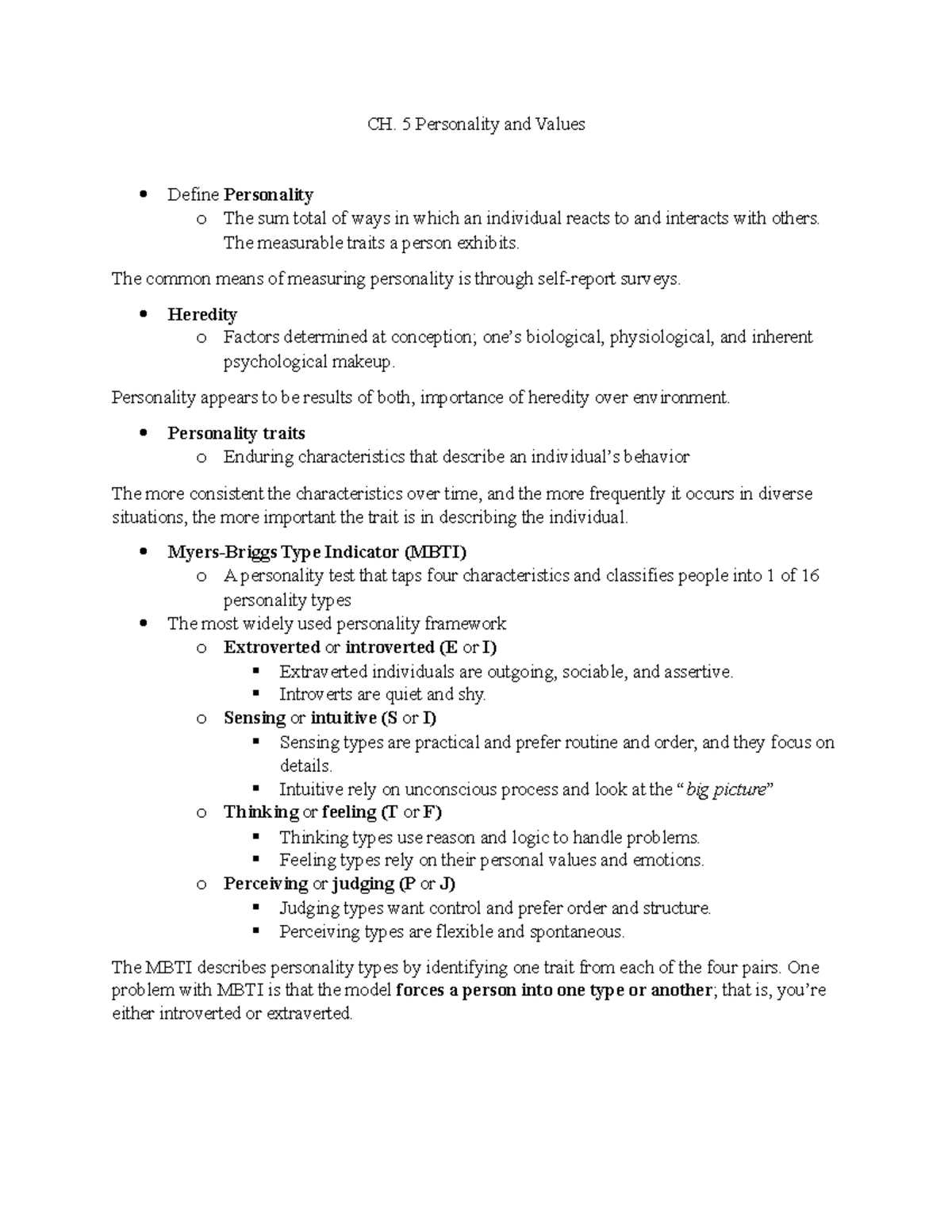 CH 5 Personality and Values - CH. 5 Personality and Values Define ...