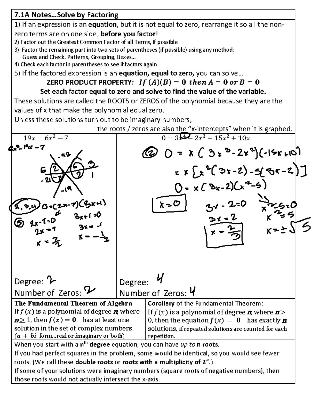 Unit 2 notes - Homework - 7 Notes.. by Factoring 1) If an expression is ...