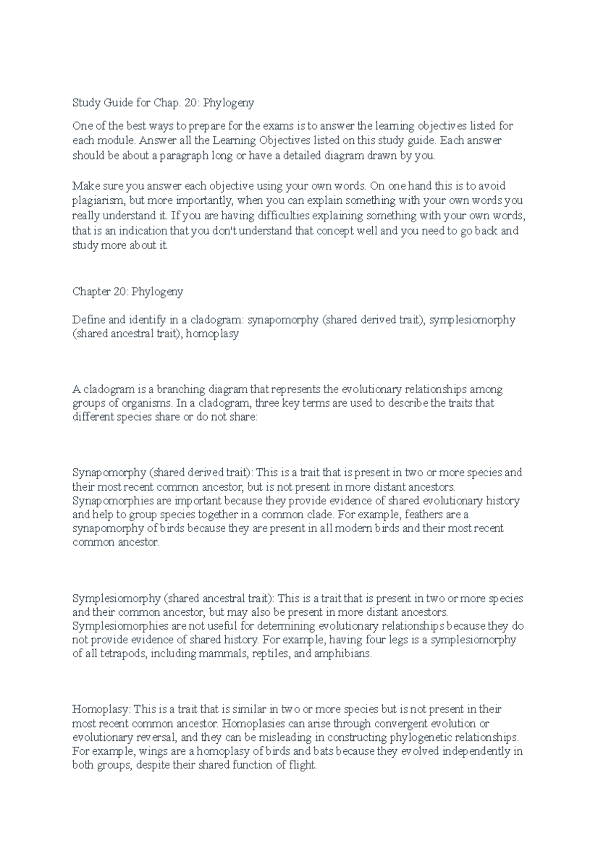 Study Guide for Chap. 20 Phylogeny - Study Guide for Chap. 20 ...