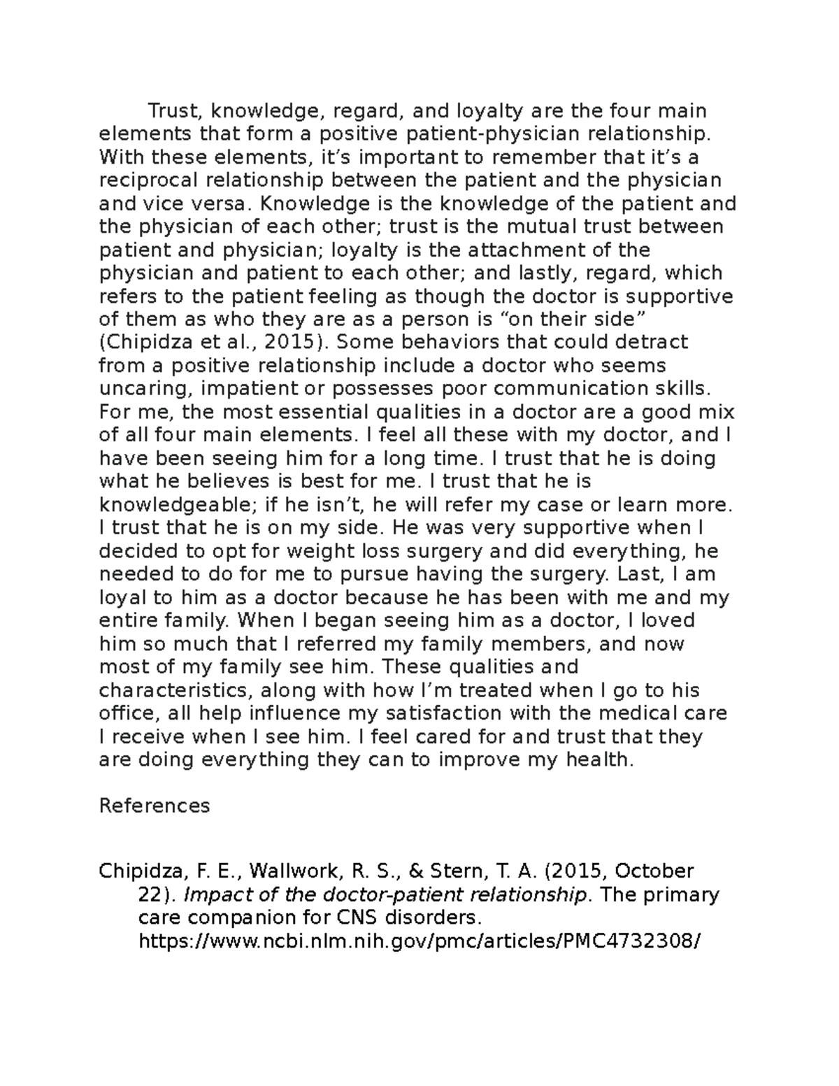 Discussion 4 - Trust, knowledge, regard, and loyalty are the four main ...