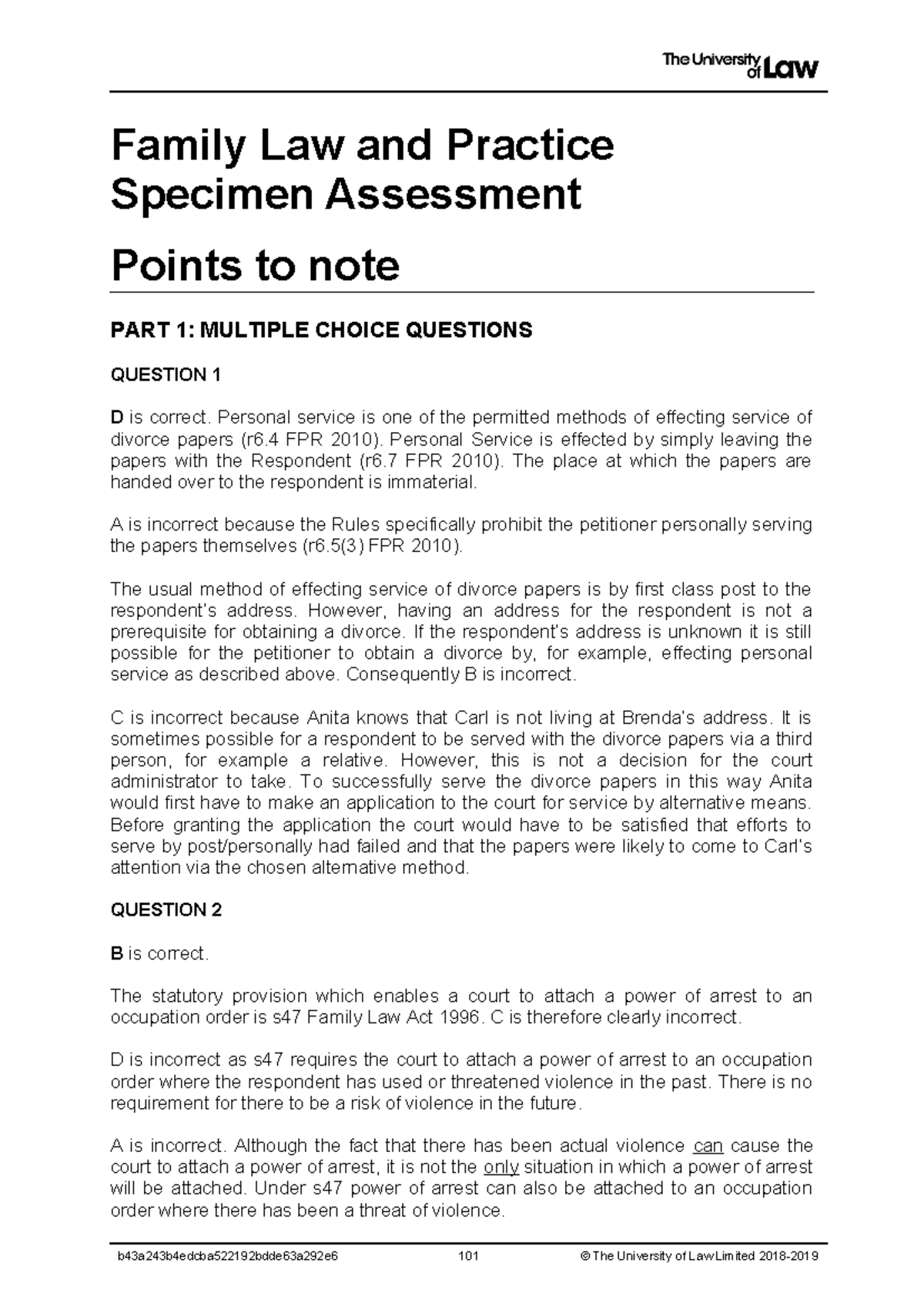 Family ASS 2 - assignment answers - Family Law and Practice Specimen ...