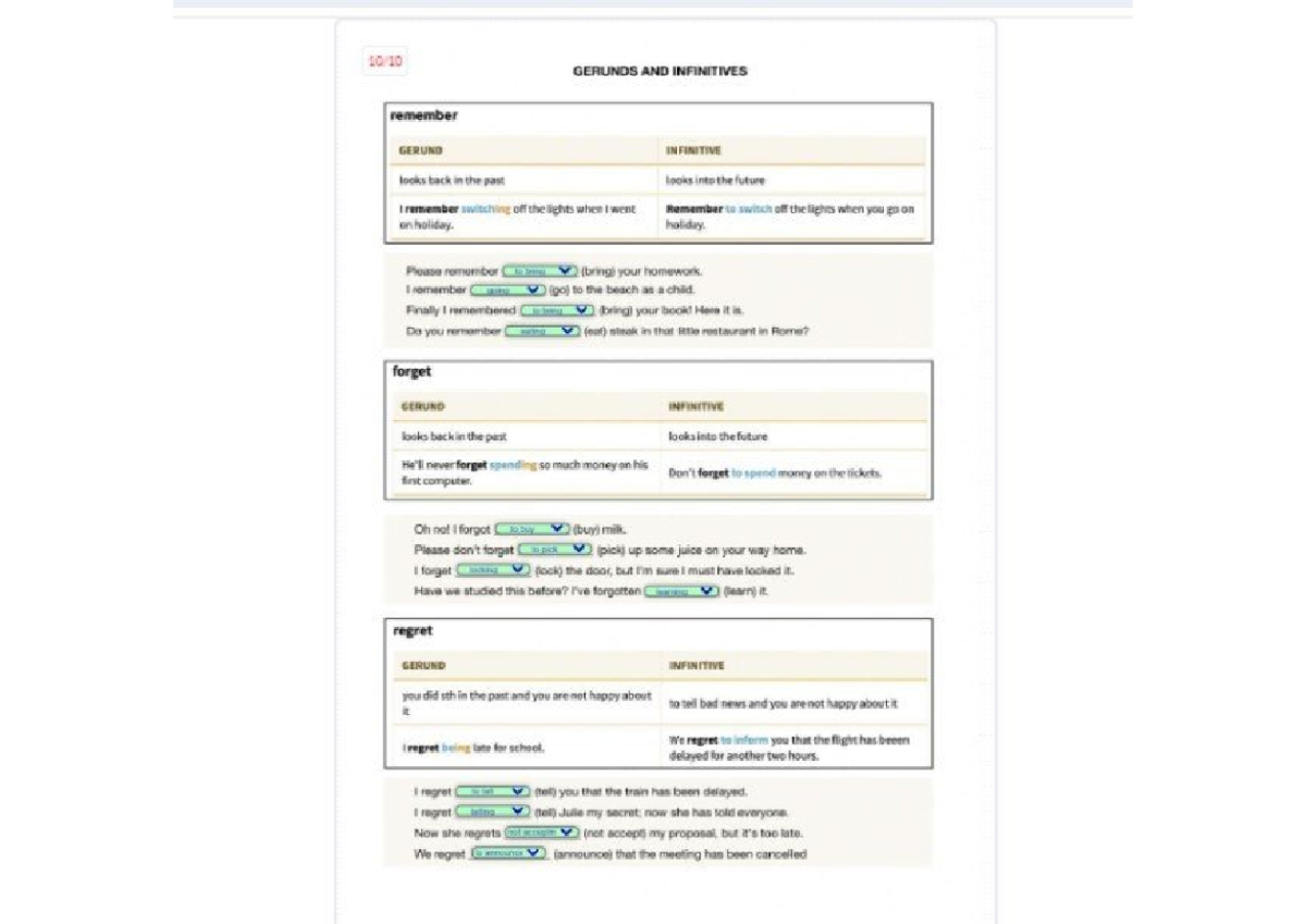 Either gerund or infinitive after verbs - GERUNDS AND INFINITIVES remember GERUND INFINITIVE ...