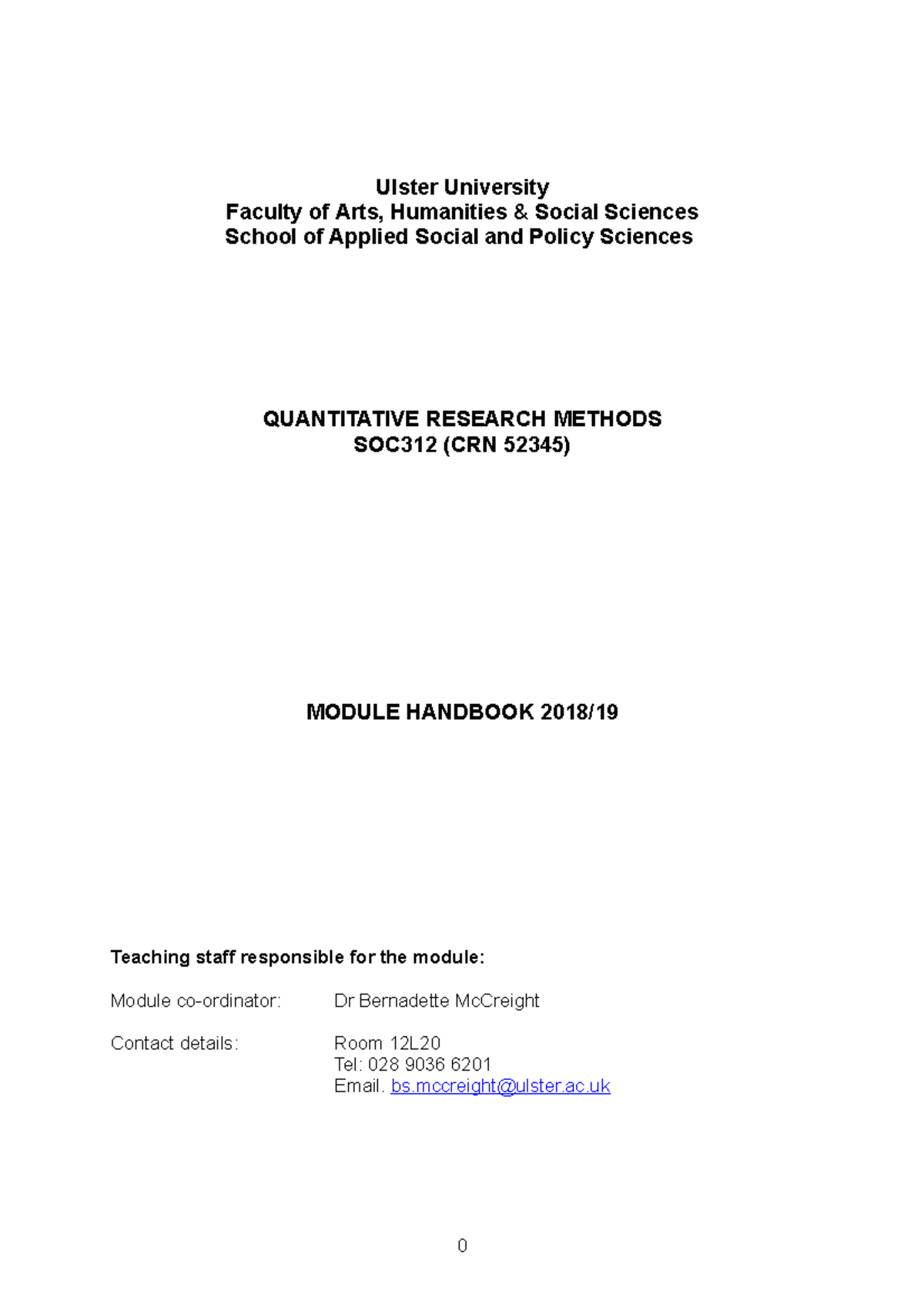 Module Handbook SOC312 2018 - Ulster University Faculty of Arts ...