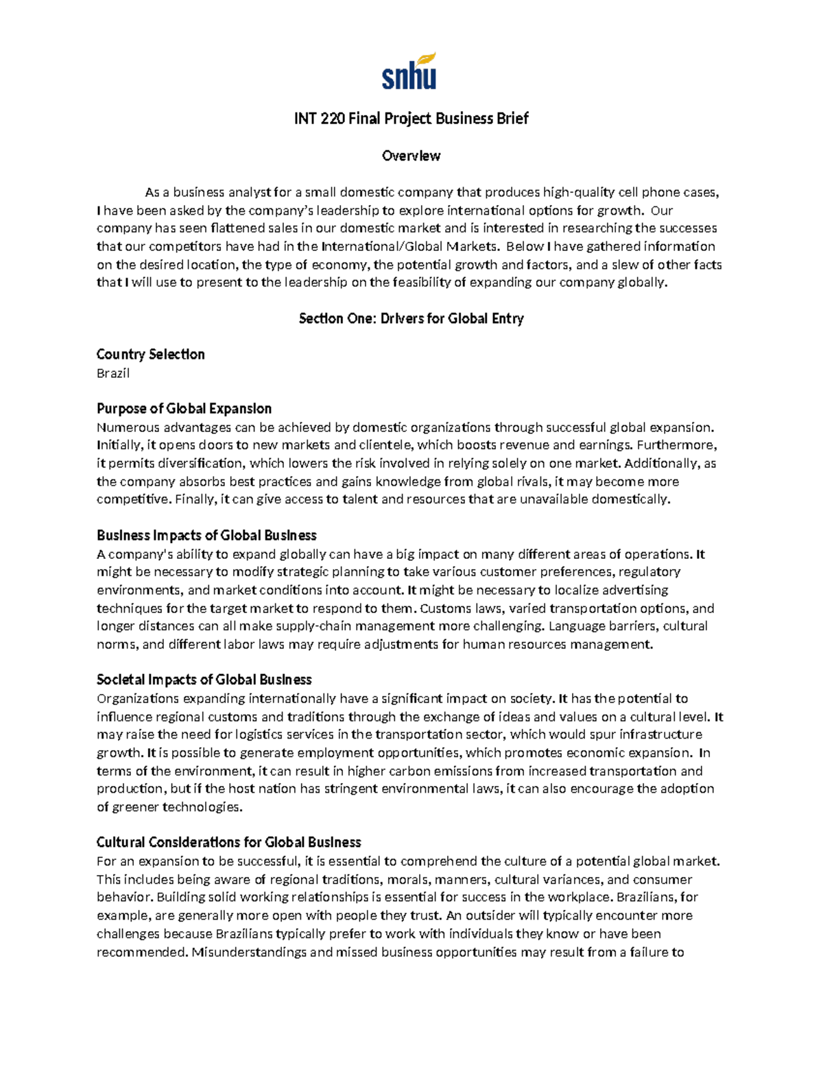 Module 7 Business Brief Final Project Shane Windley - INT 220 Final ...