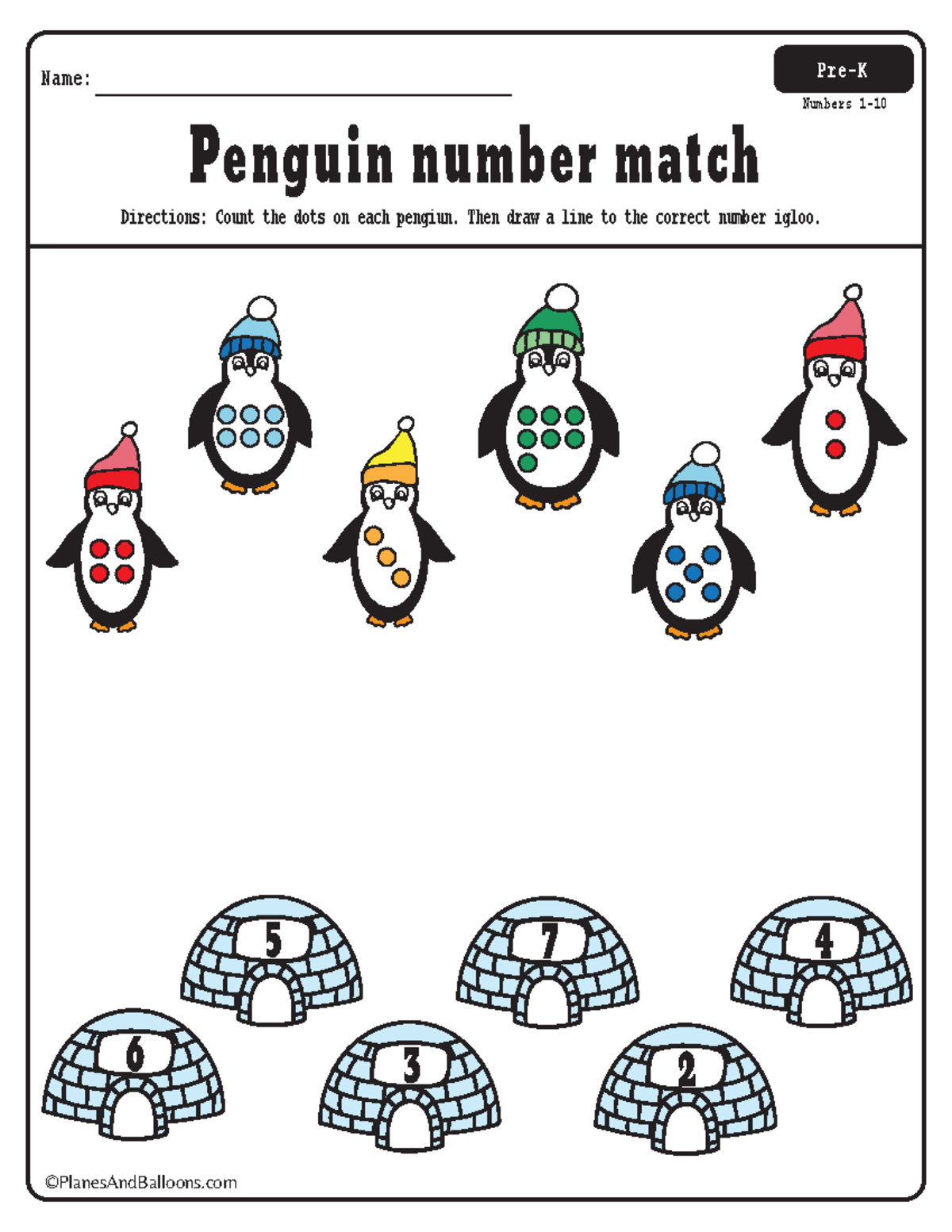 Penguin number worksheets - Penguin nu mb e r m at c h Directions ...