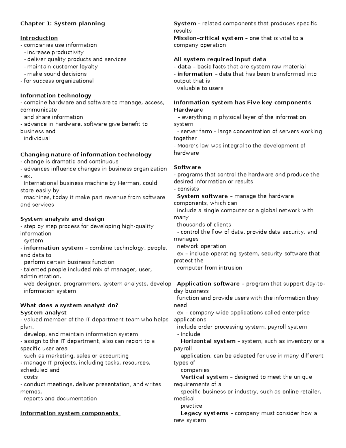 AIS Chapter 1 - own notes - Chapter 1: System planning Introduction ...