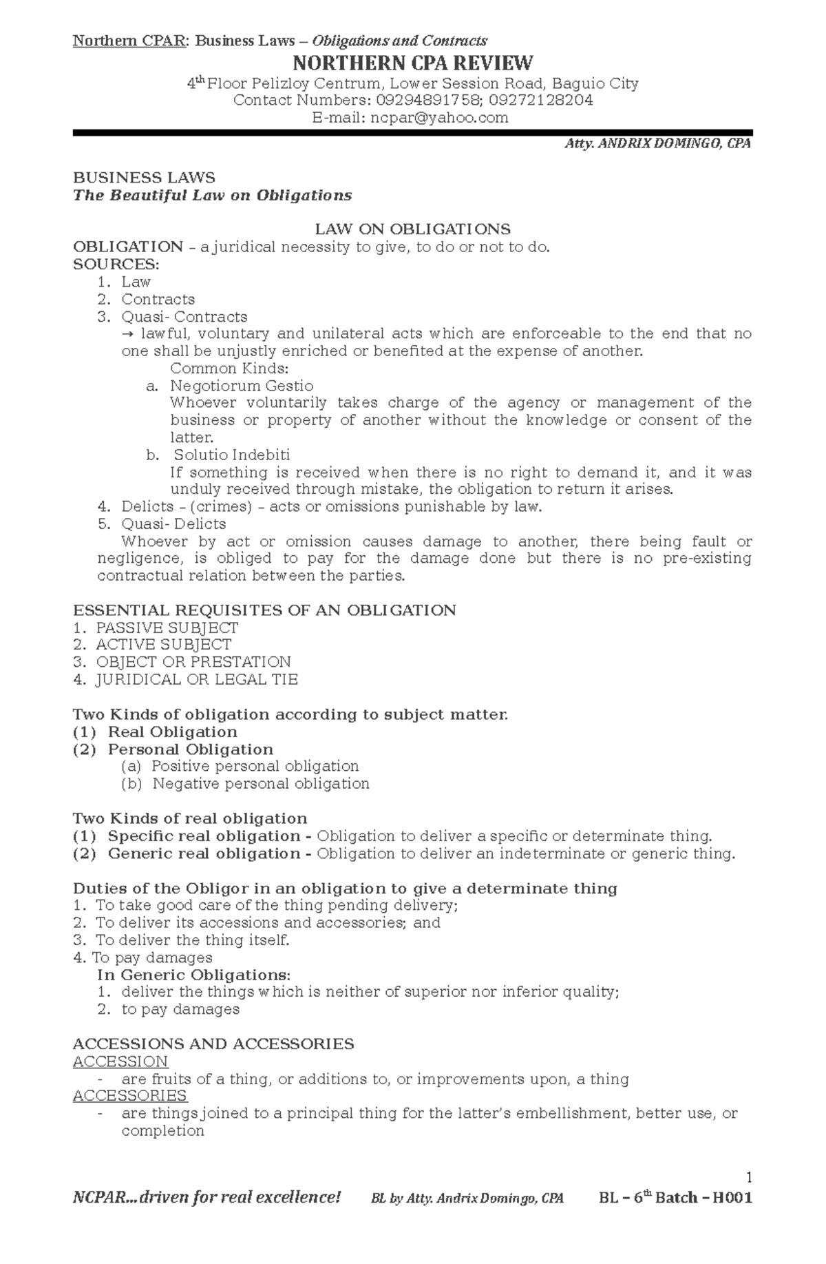 Obligation and Contracts for Accounting Students - NORTHERN CPA REVIEW ...