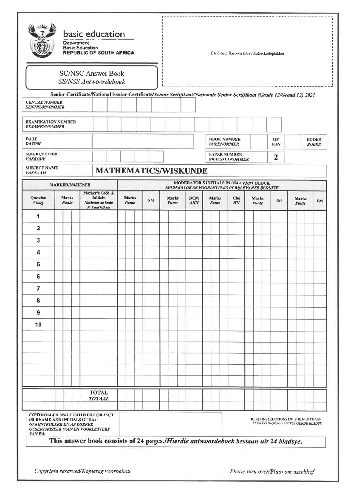 Mathematics P2 May-June 2021 Answer Book Afr & Eng - COM5532 - Studocu
